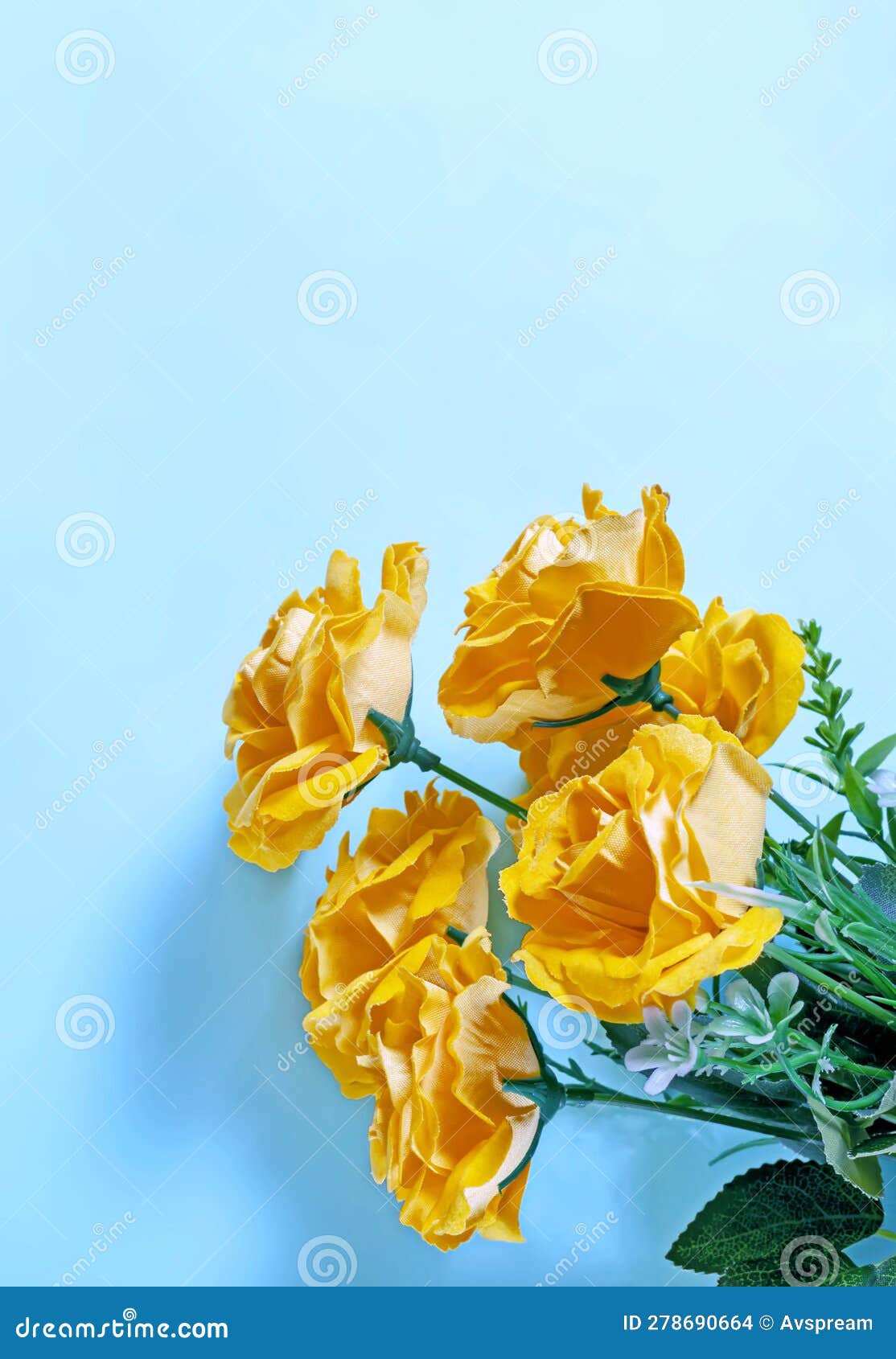 Bouquet of Yellow Roses on a Blue Background with Copy Space Stock ...
