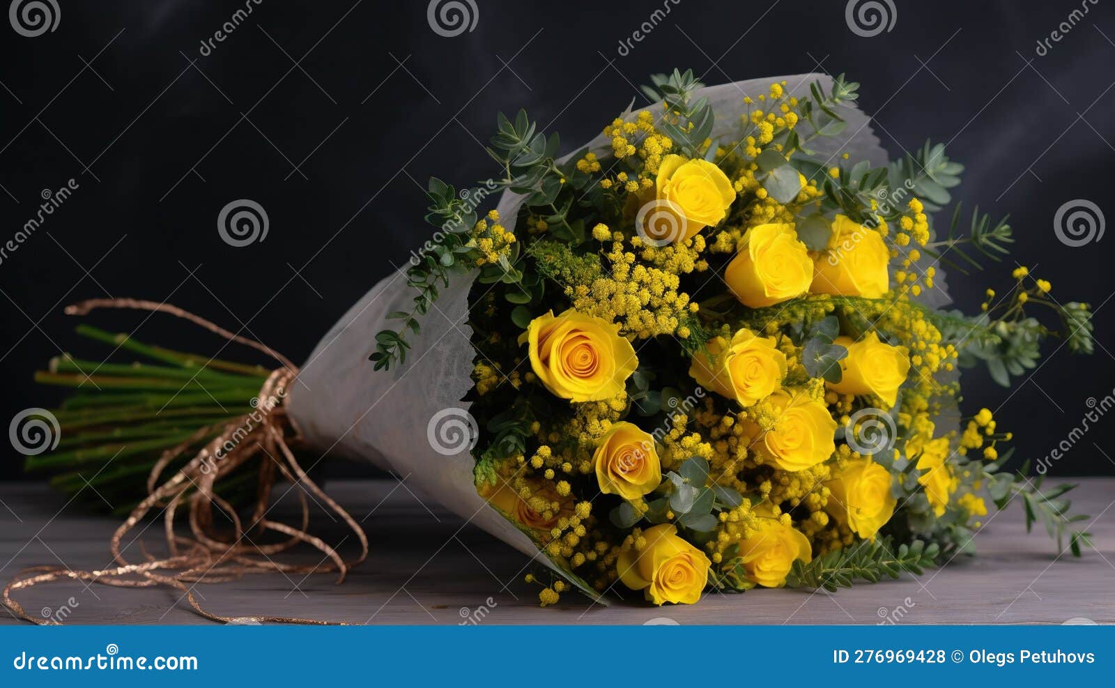 A Bouquet of Yellow Roses is Wrapped in a White Paper Stock ...