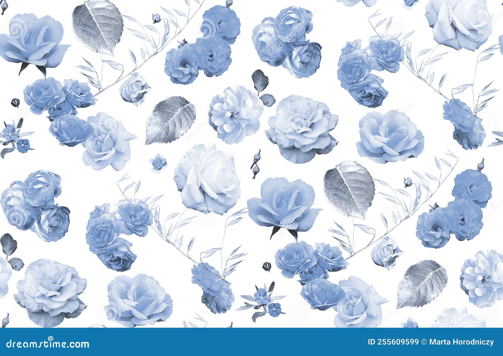 Delicate Blue Roses Pattern on the White Background Stock Illustration ...