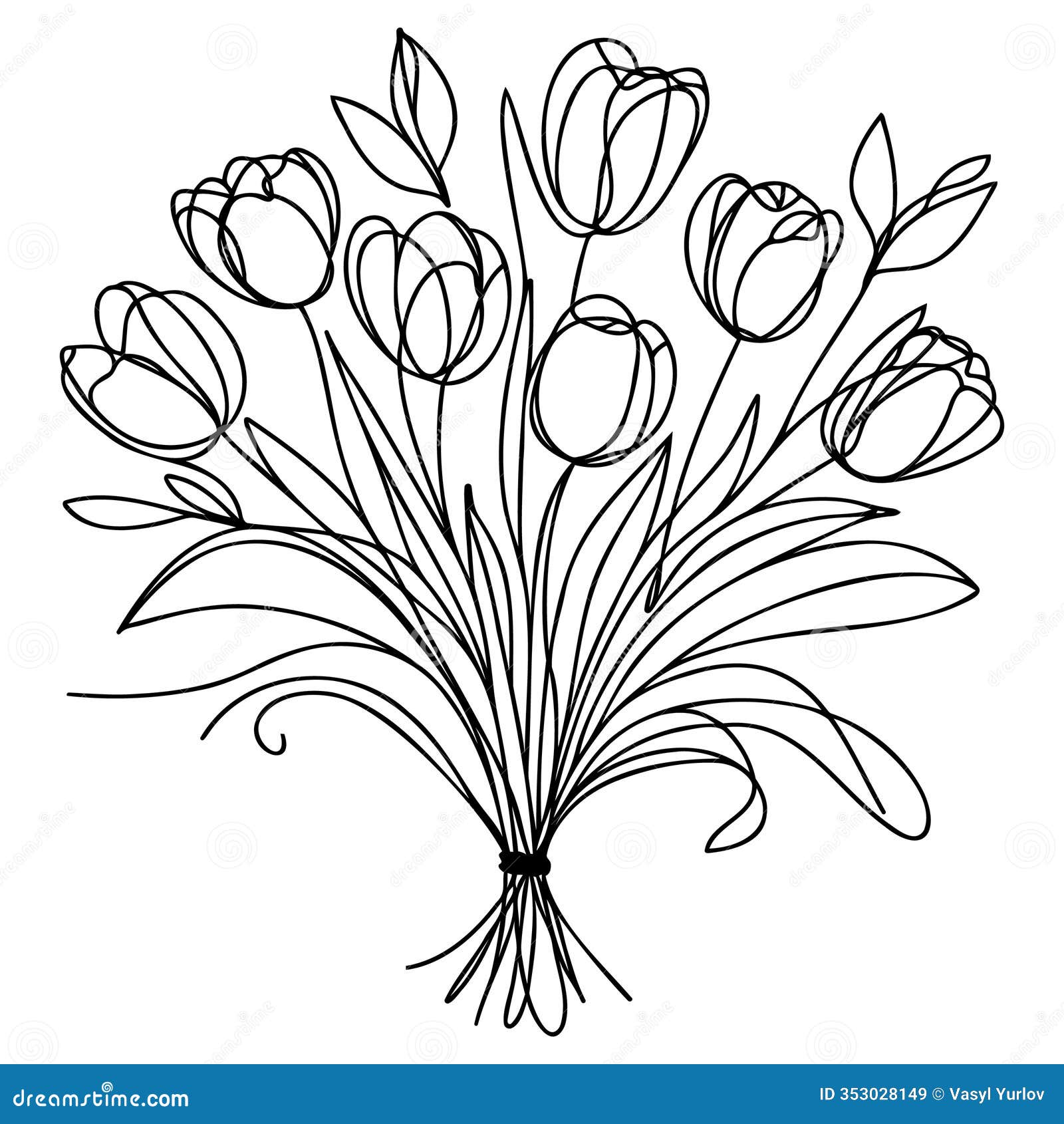 Bouquets Tulips Flowers Line Drawing Stock Illustration - Illustration ...
