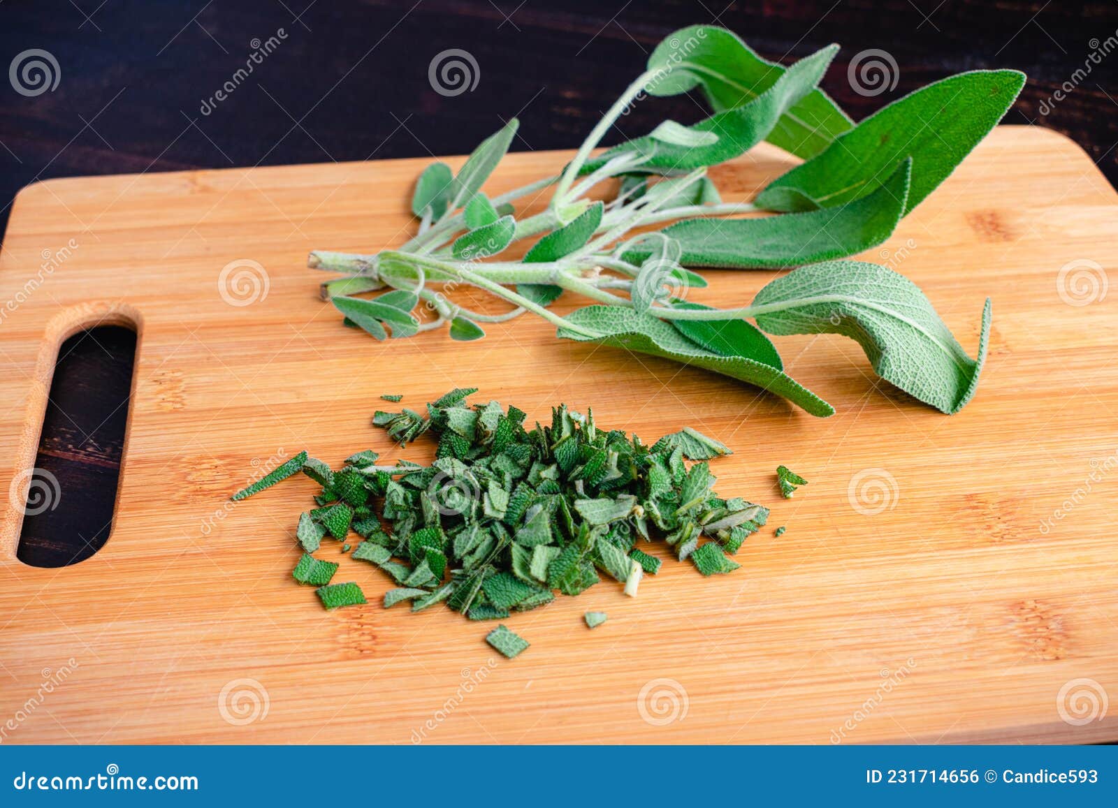 Chopped Sage on a Bamboo Cutting Board Stock Photo - Image of food ...
