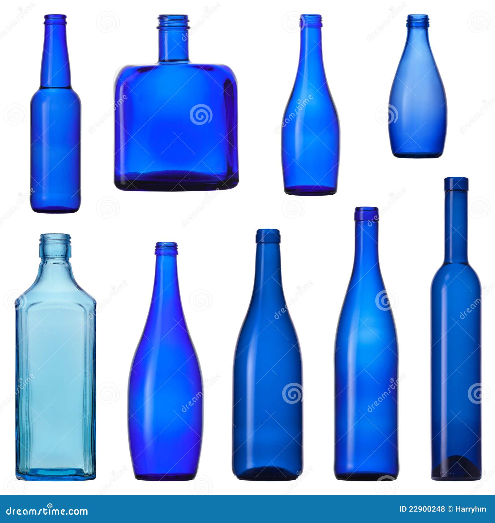 Bouteilles en verre bleues photo stock. Image du isolement - 22900248