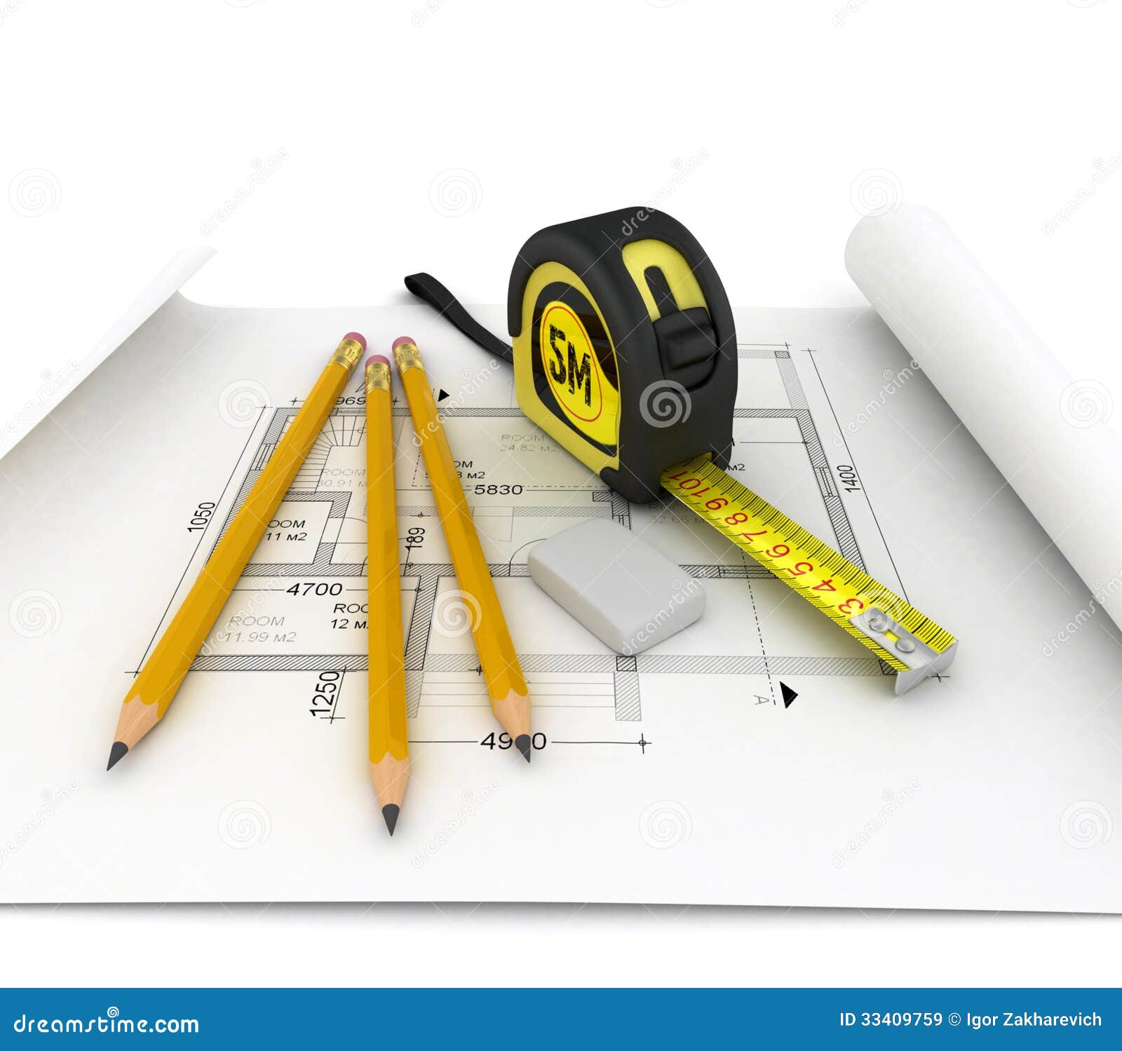 Bouwplan Met Schaal En Potlood Stock Illustratie - Illustration of ...