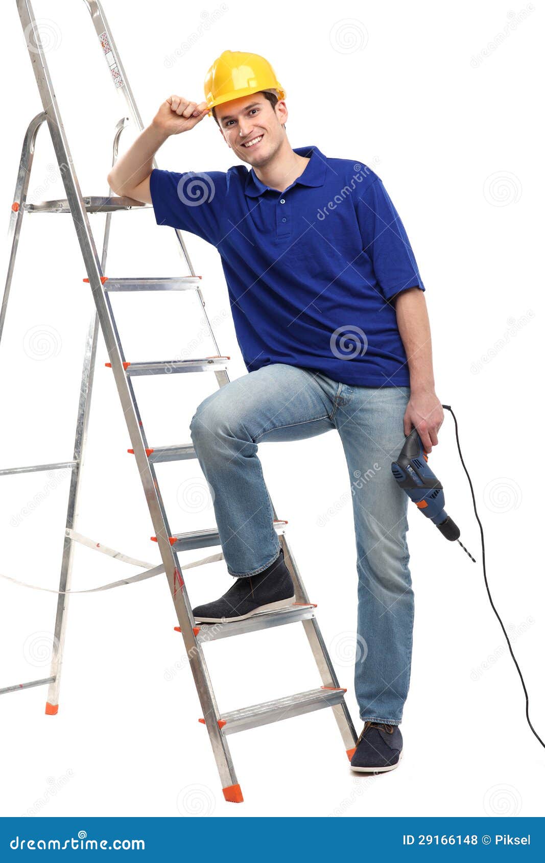 Bouwvakker met een ladder stock foto. Image of bouw, gelukkig - 29166148