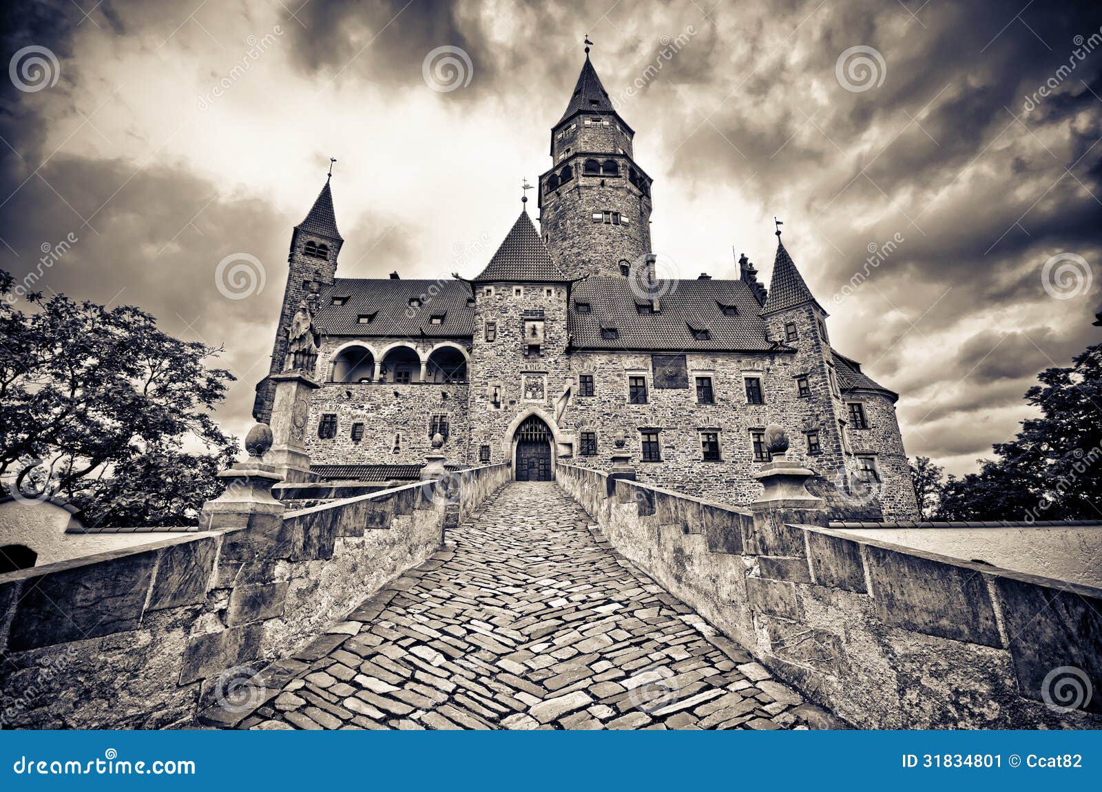 Bouzov Castle with Dramatic Sky Stock Image - Image of embattled ...