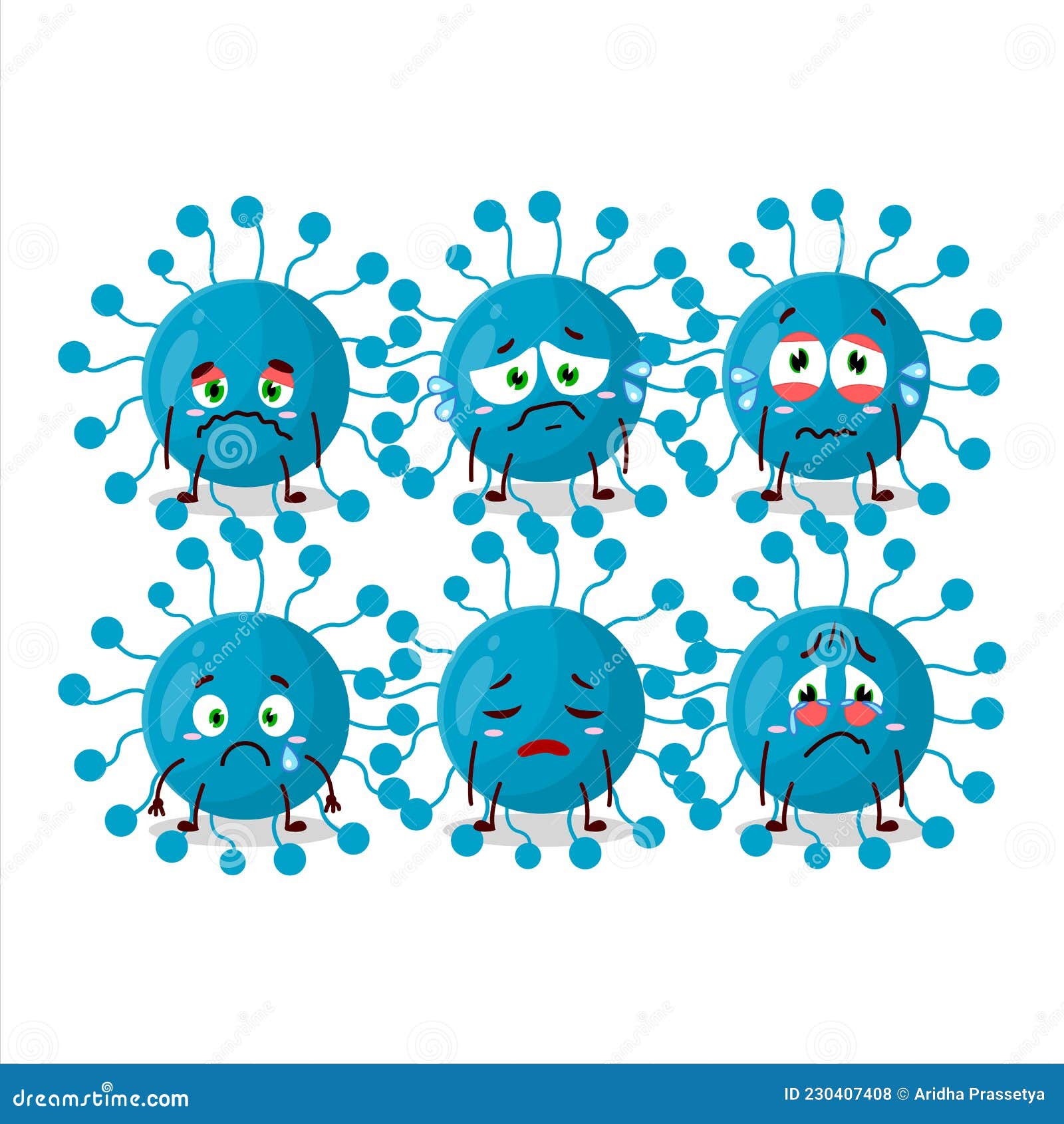 Bovine Virus Cartoon Character with Sad Expression Stock Vector ...