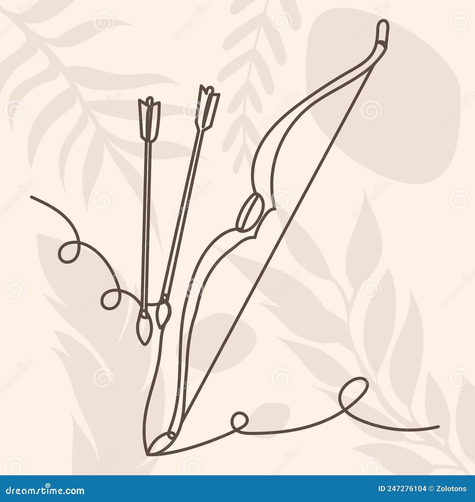 Bow and Arrow Drawing in One Continuous Line, on an Abstract Background ...