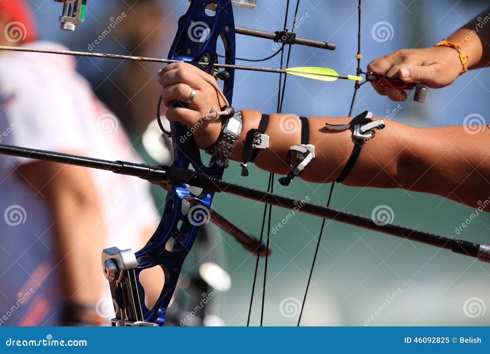 Bow and Arrow in the Hands of an Archer Stock Image - Image of ...