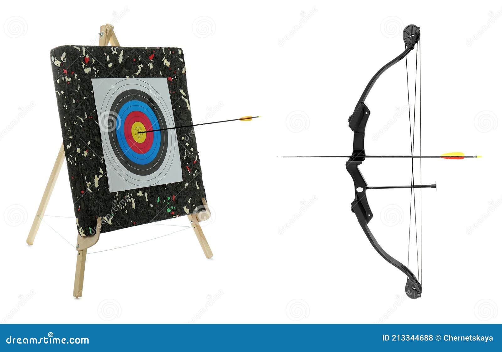 Bow, Arrows and Archery Target on White Background Stock Photo - Image ...