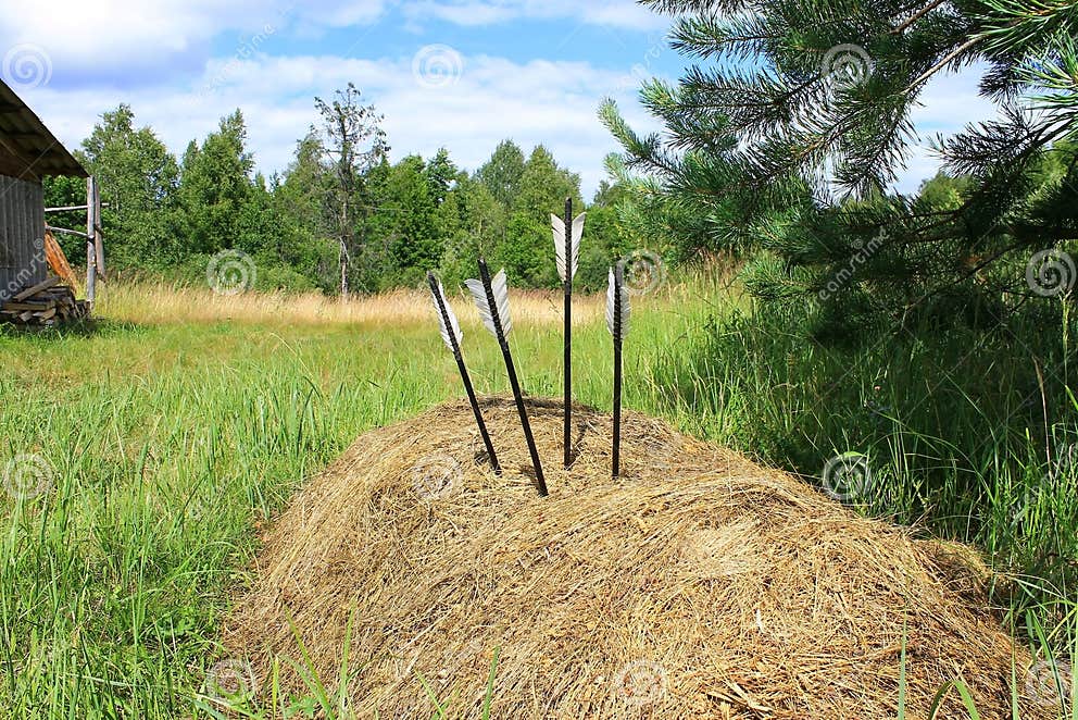 Bow and Arrows in the Hay Stack Stock Image - Image of ancient ...