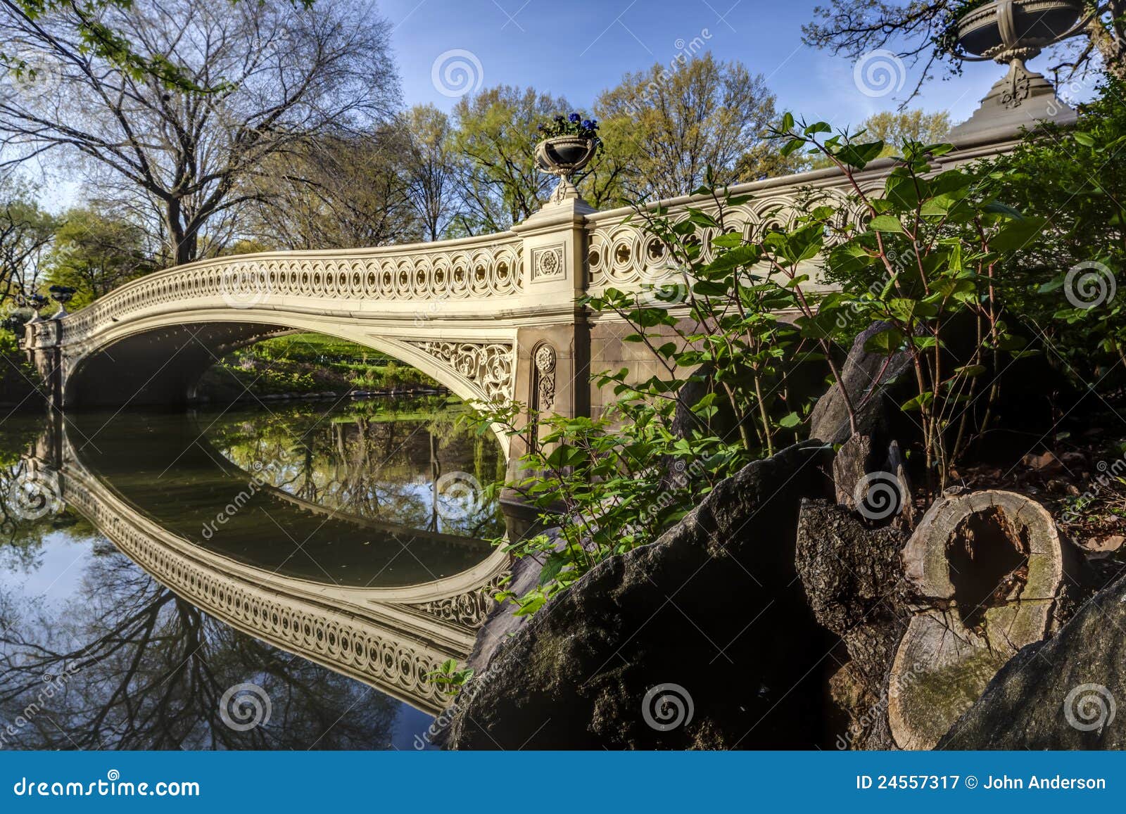 Bow Bridge in Spring Central Park Stock Image - Image of city, lake ...