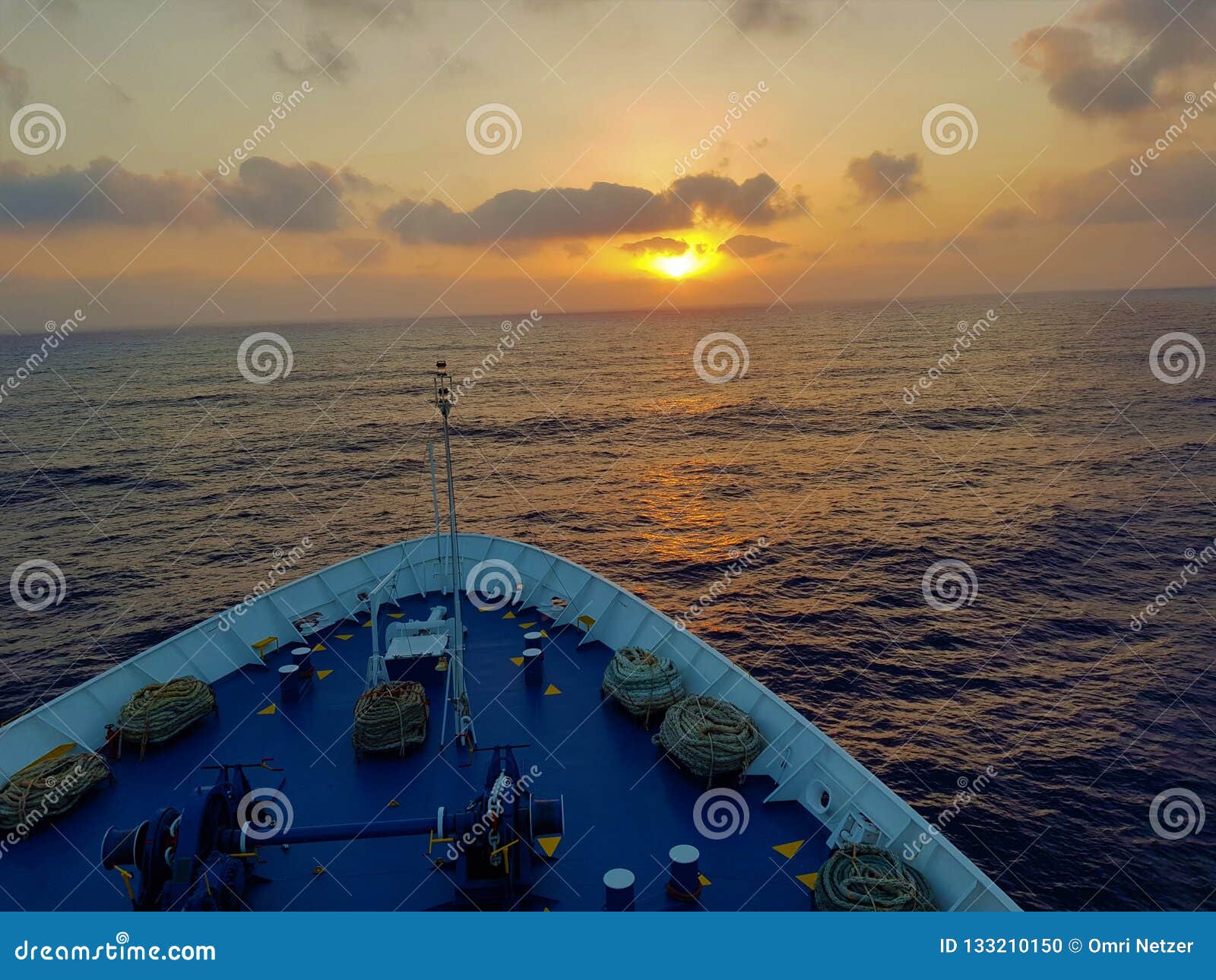 The Bow of a Ship during Sunset Stock Photo - Image of travel, ropes ...