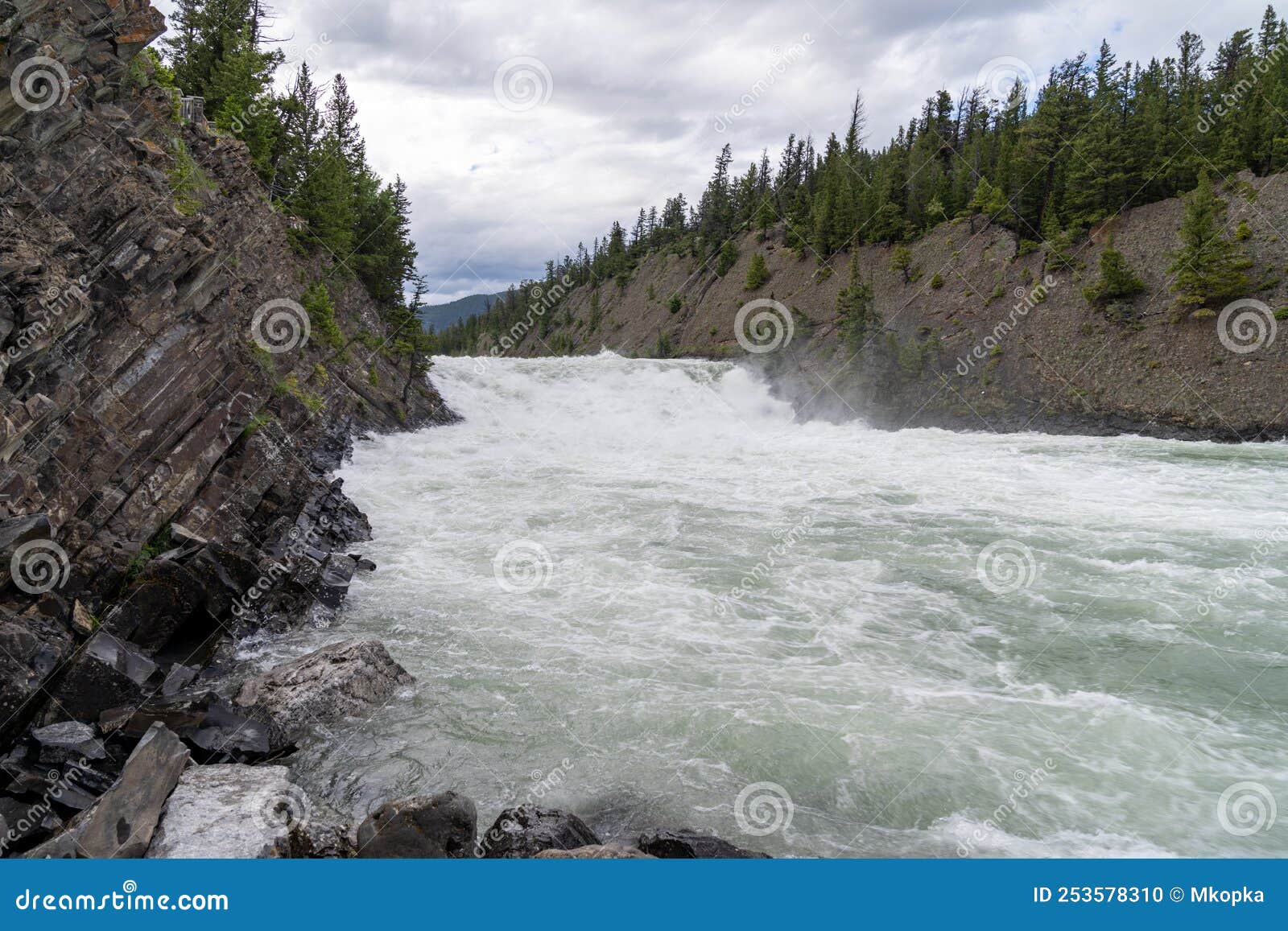 Bow Falls Waterfall in Banff, Alberta Canada on a Cloudy Summer Day ...