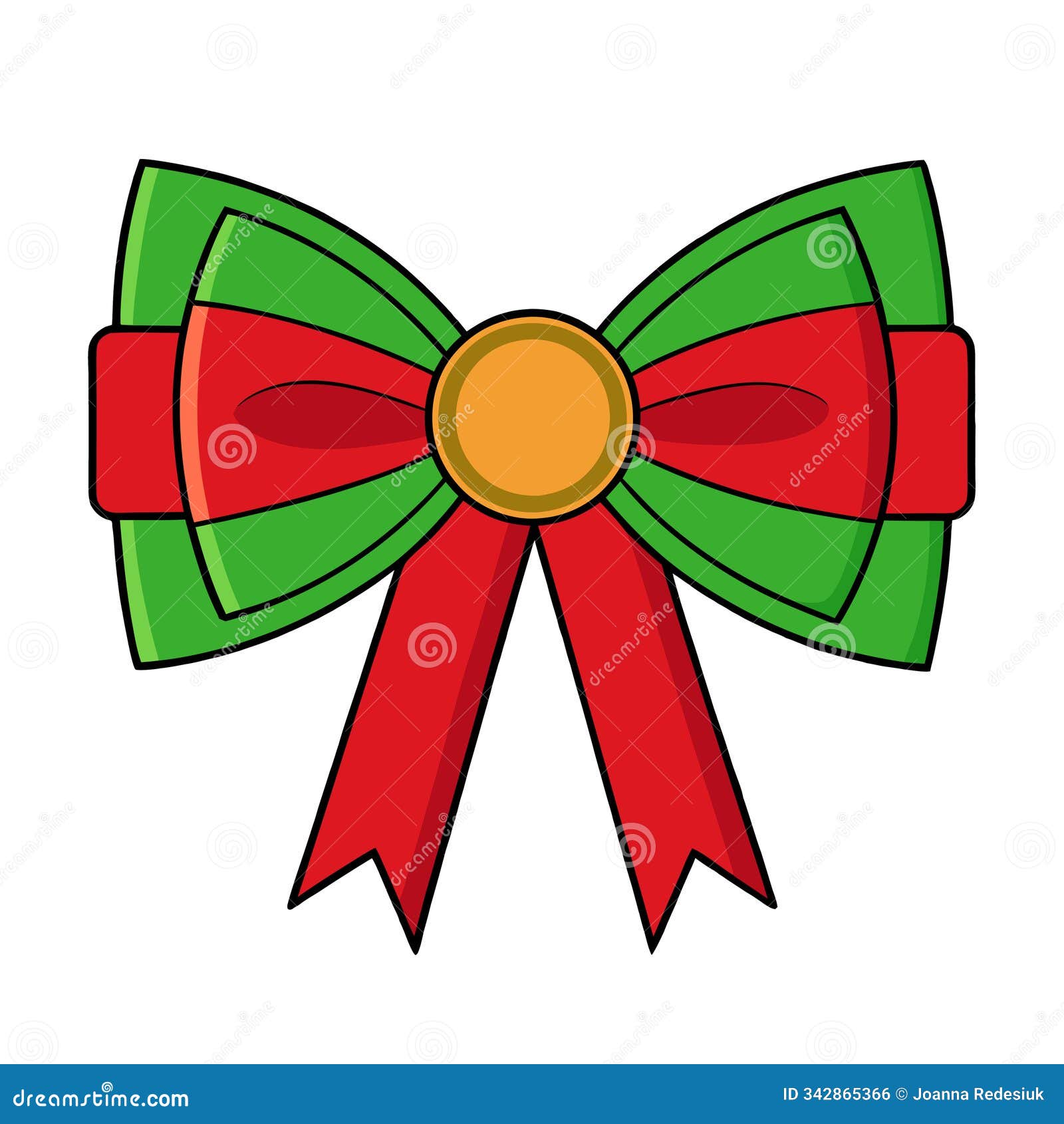 A Bow Featuring Red And Green Ribbons With A Large, Central Golden ...