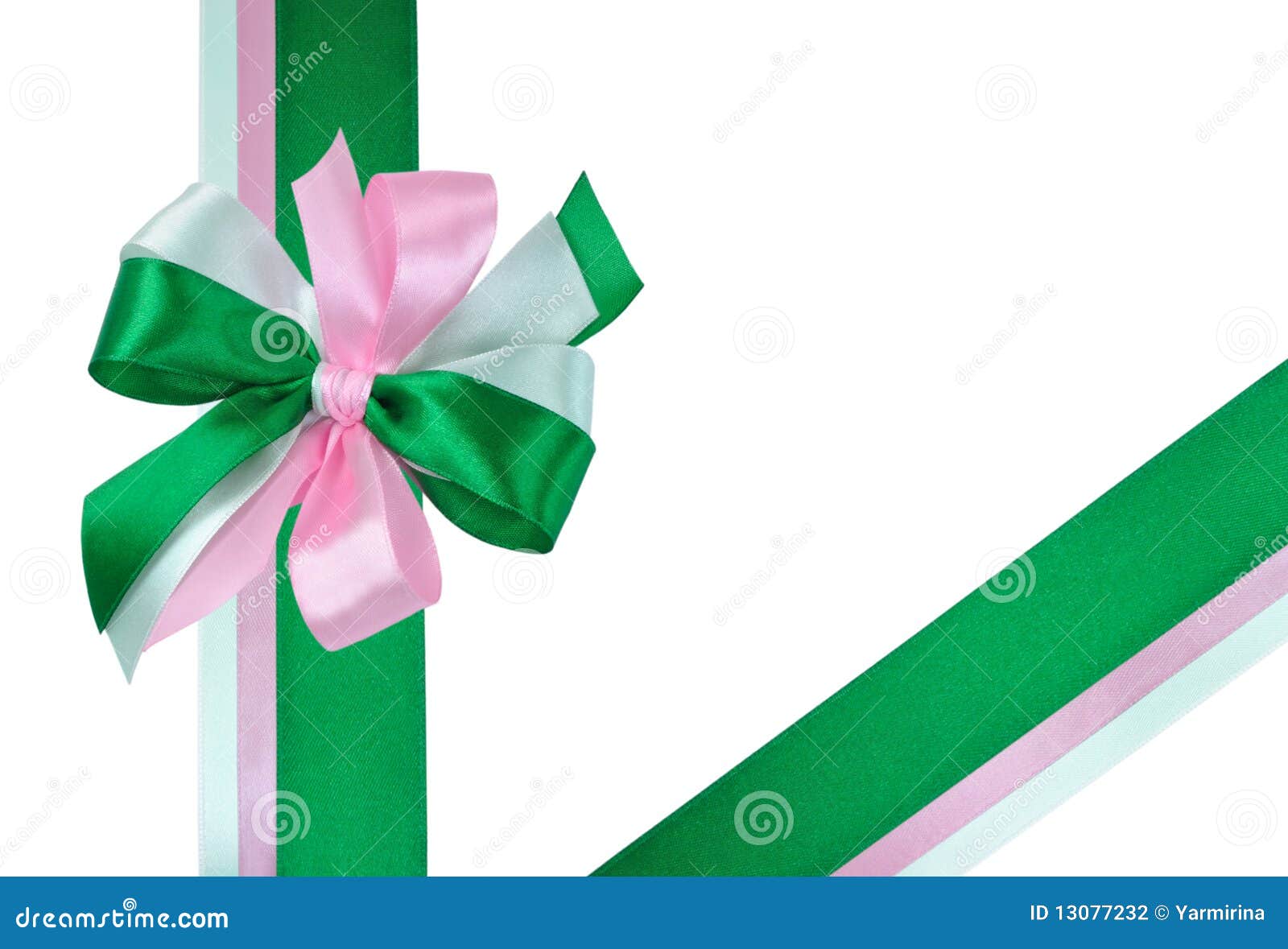 Bow Made of Green and Pink Ribbons Stock Photo - Image of green, fabric ...