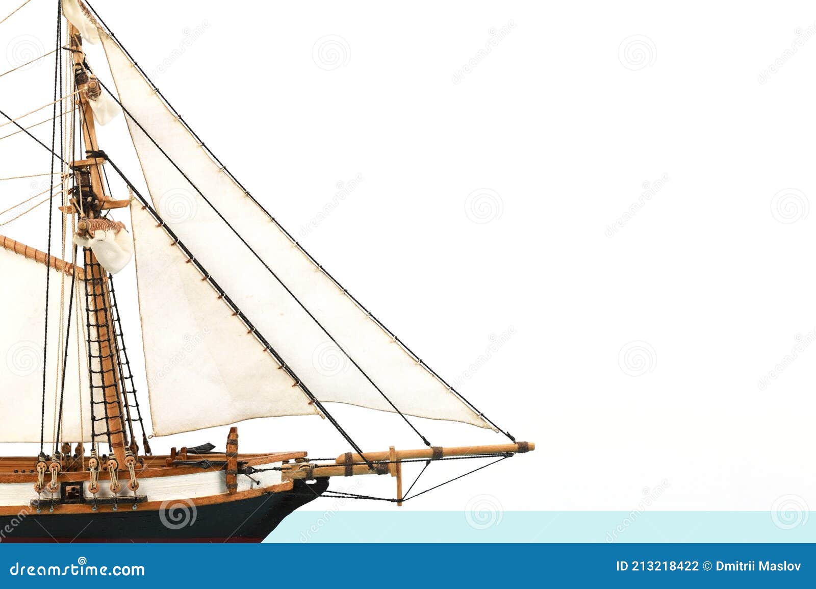 The Bow of a Model of a Sailing Ship with Triangular Sails and Bowsprit ...