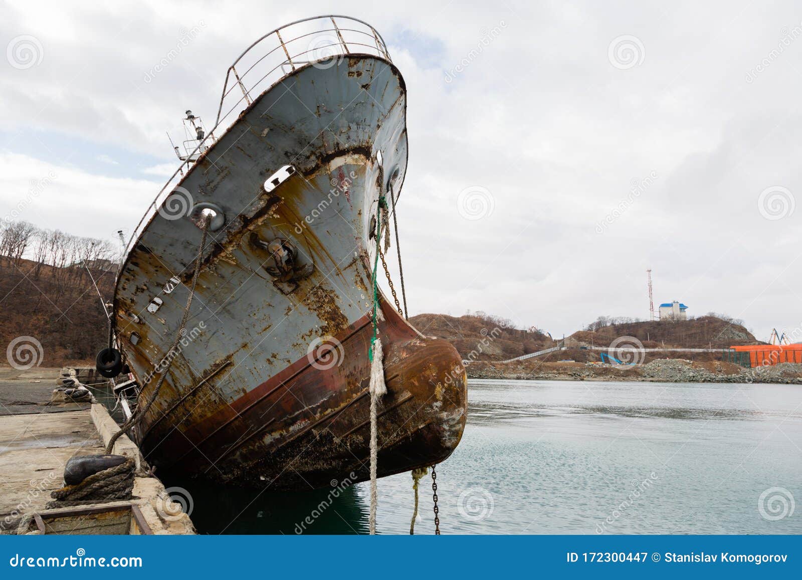 Bow of an Old Abandoned Ship Hangs Over the Sea Stock Image - Image of ...