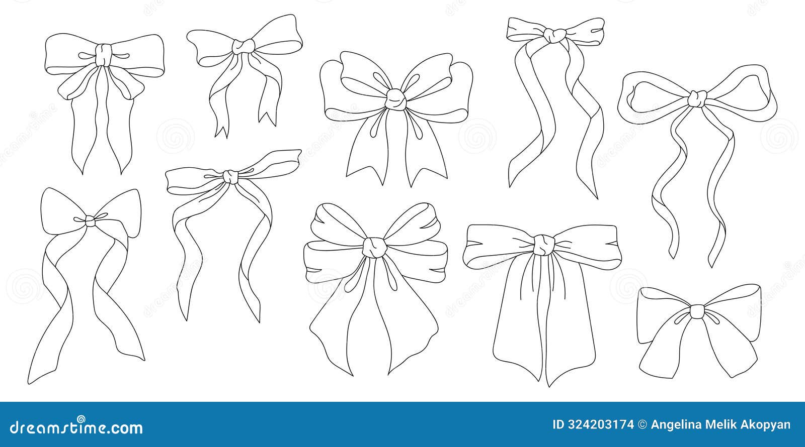 Bow Outline Illustrations Various Styles. Stock Illustration ...