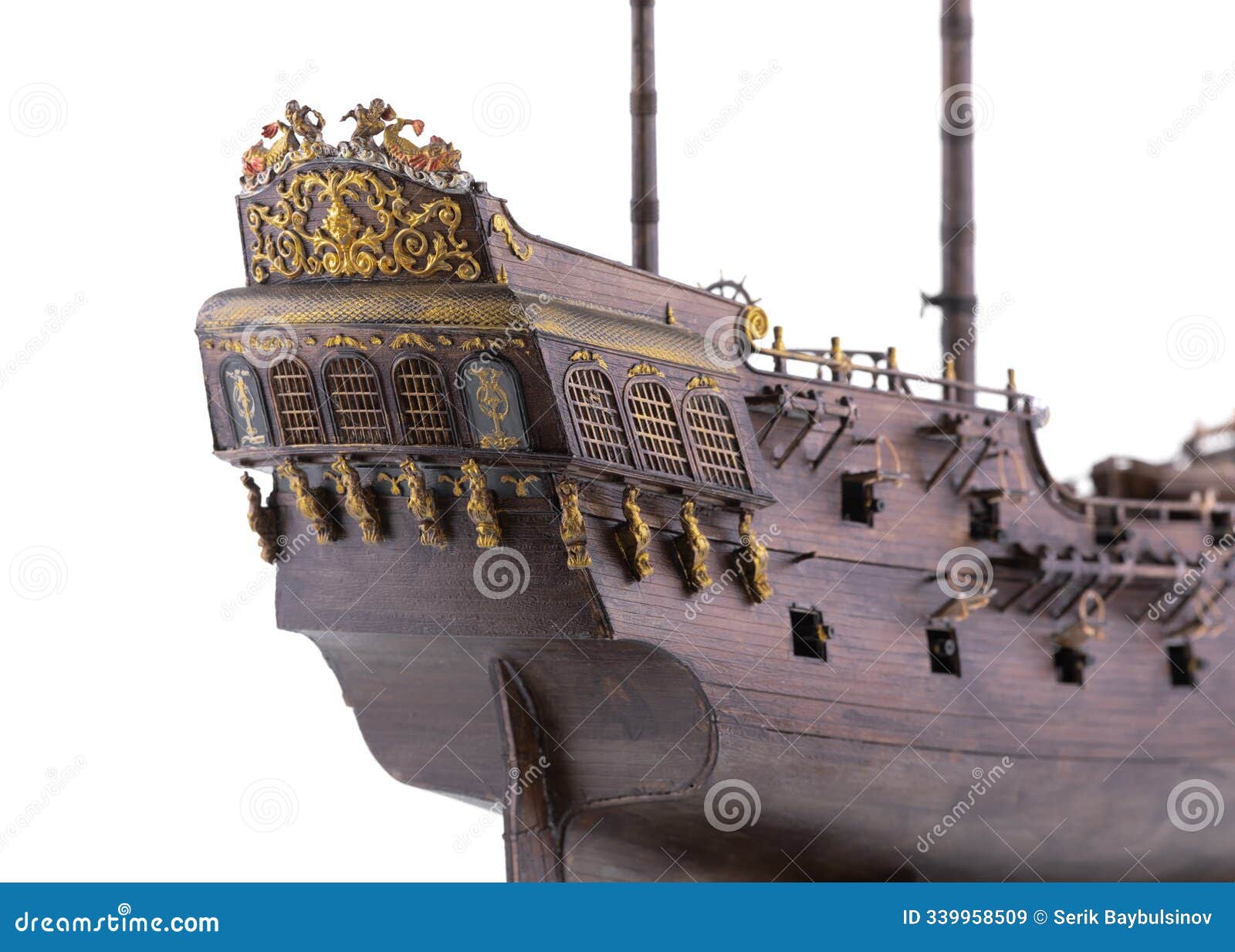 The Bow of a Pirate Ship Isolated on White Stock Image - Image of mast ...