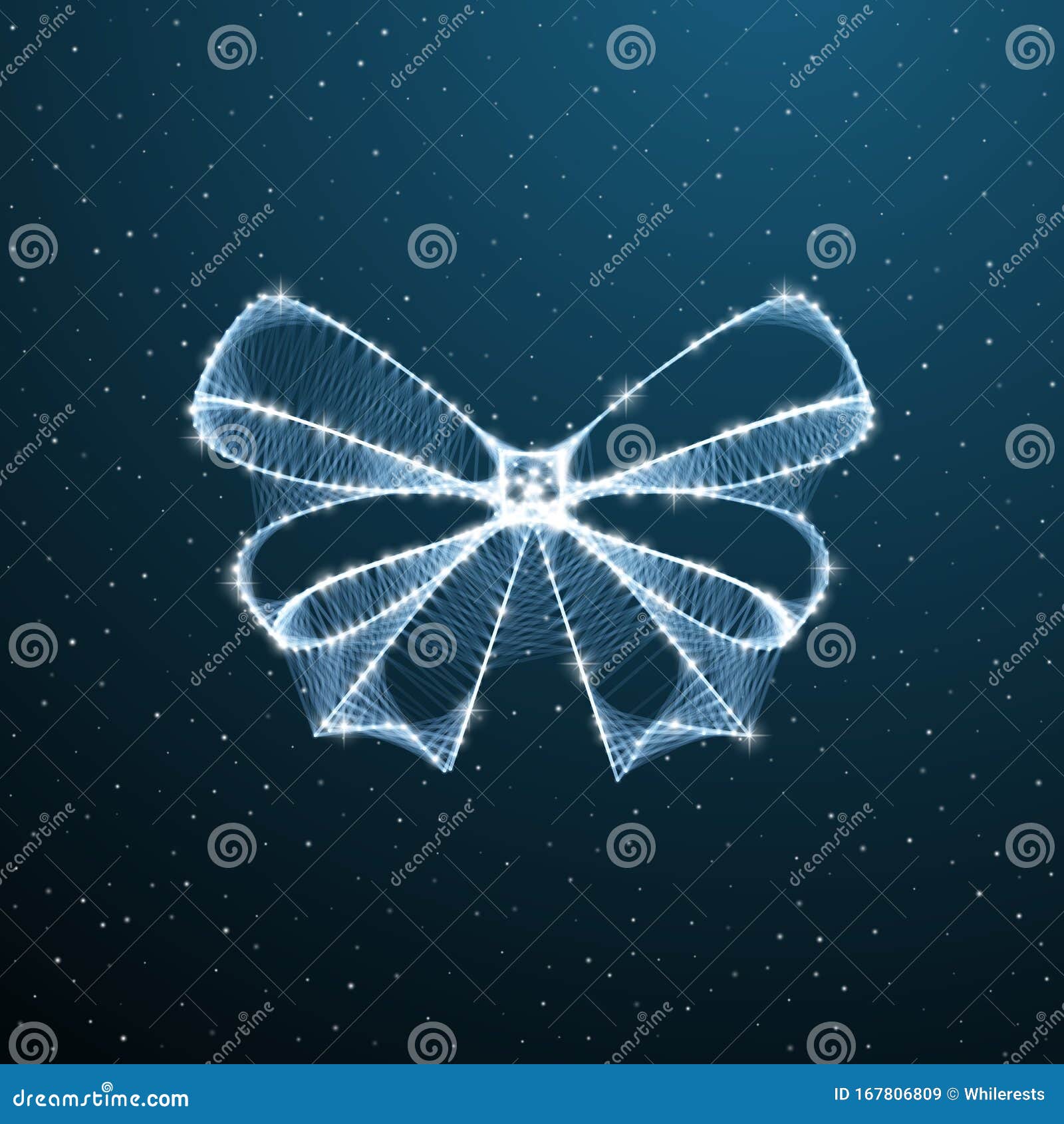 Bow Ribbon Low Poly Sign on Blue Sky Background. Polygonal Ribbon with ...