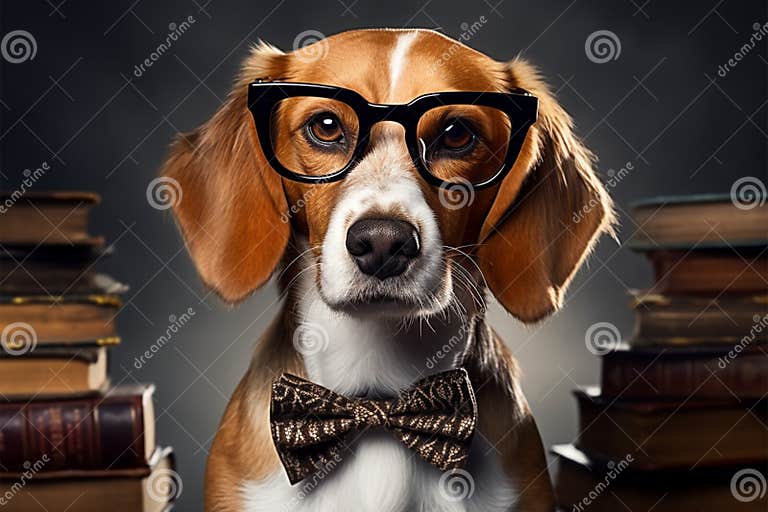 Bow Tied Beagle Embraces Studious Look, Glasses Add Extra Flair Stock ... Bow Tied Beagle Embraces Studious Look, Glasses Add Extra Flair Stock ...