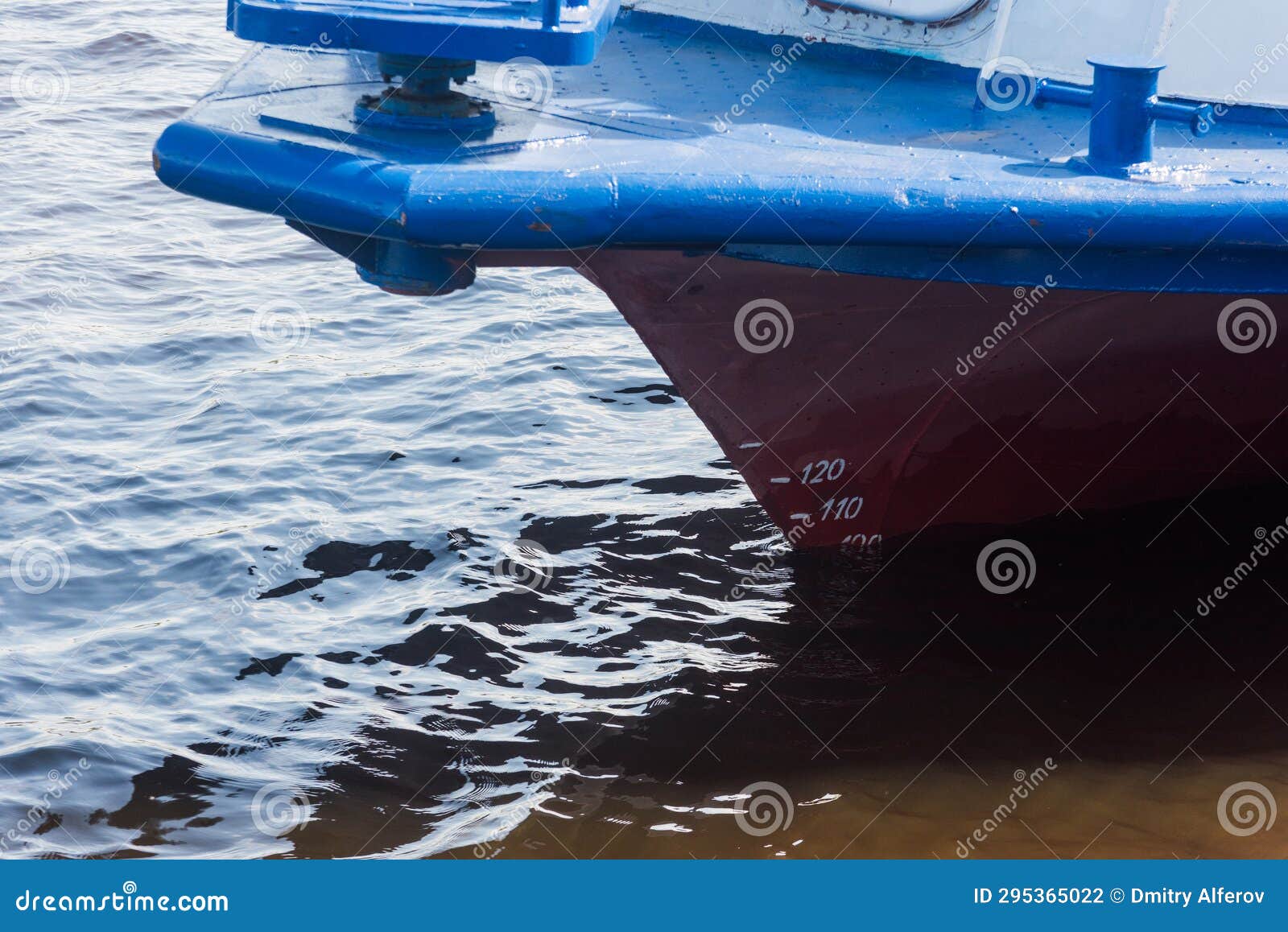 The Bow of the Vessel with a Draft Marking in River Water Stock Photo ...
