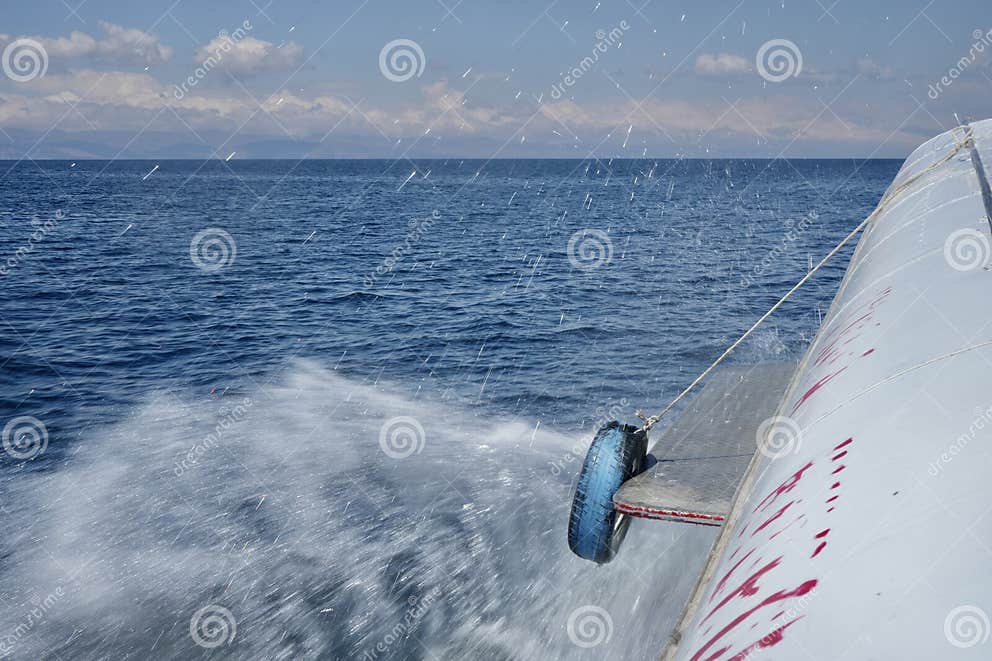 Bow Wave from a Hydrofoil on Lake Titicaca. Stock Photo - Image of sail ...