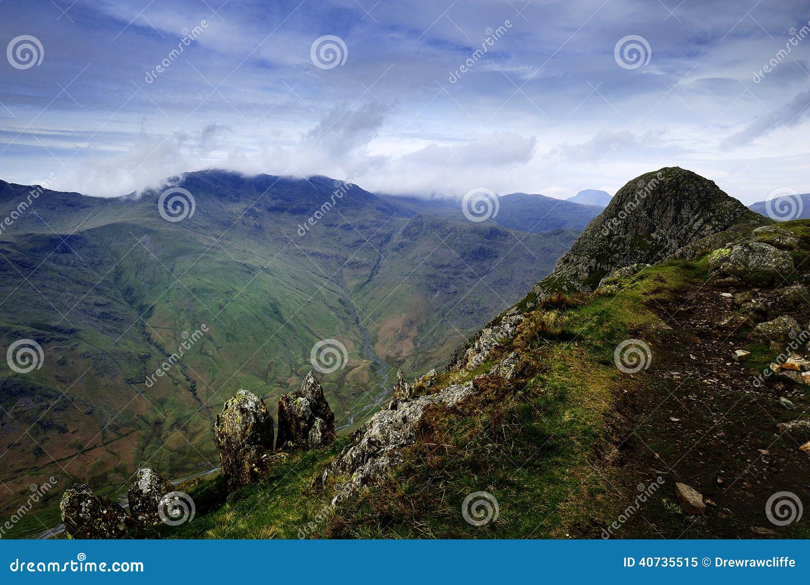 Bowfell stock image. Image of track, lake, crag, mountains - 40735515