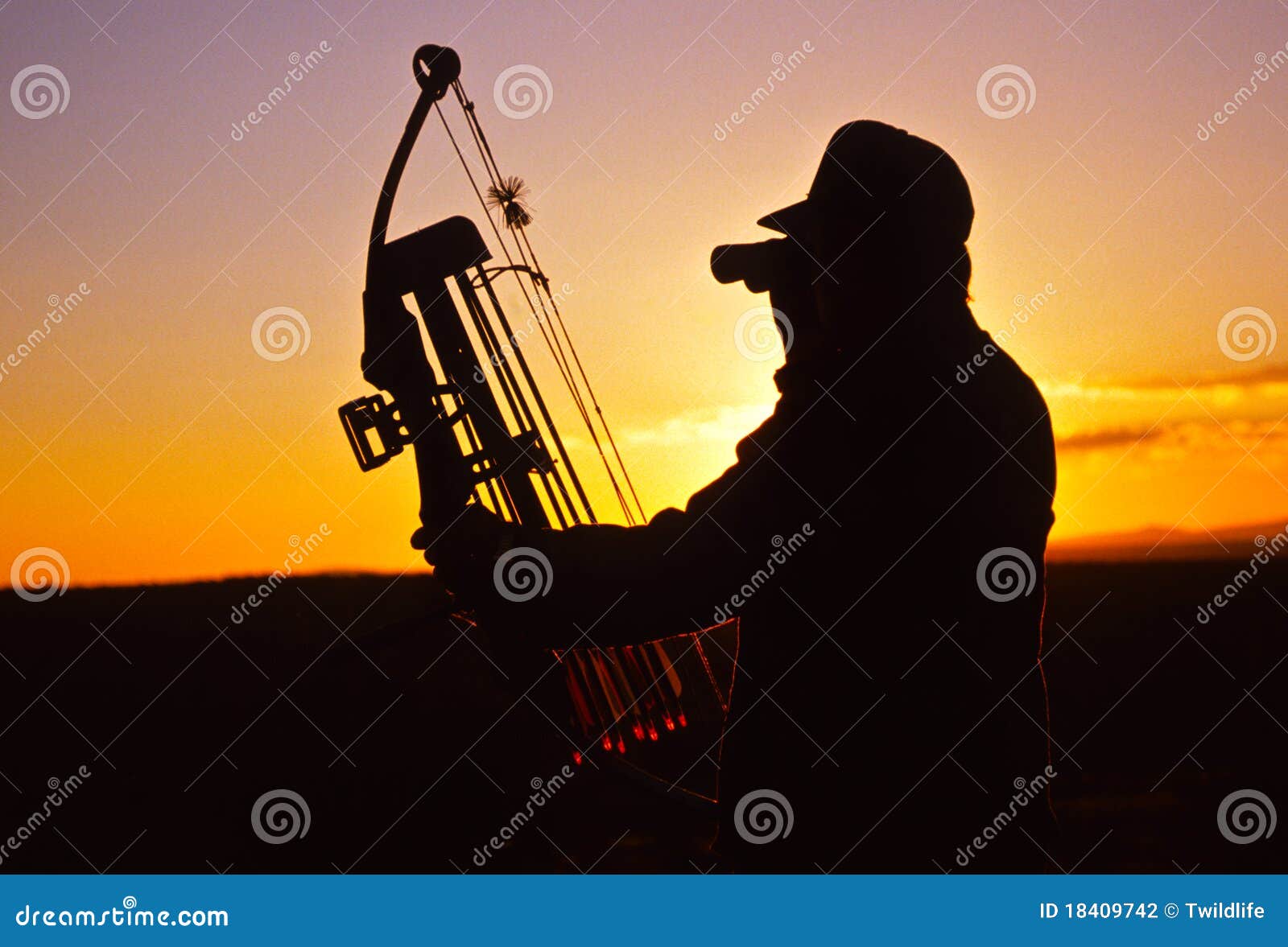 Bowhunter in Sunset stock photo. Image of nature, people - 18409742