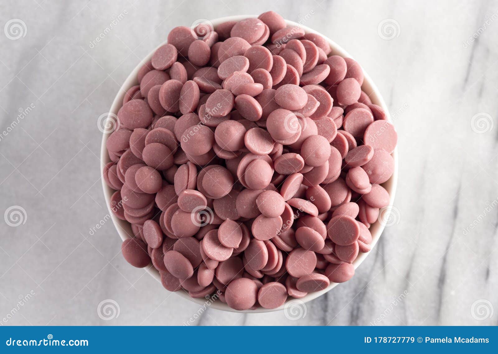 Bowl of Authentic Ruby Chocolate Drops on a Marble Counter Stock Image - Image of small, pink ...