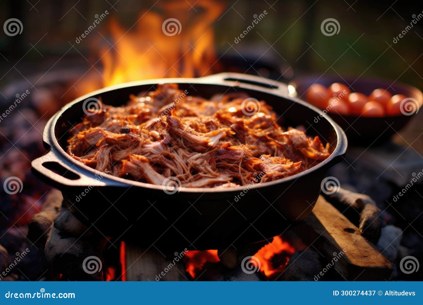 Bowl of Bbq Pulled Pork at a Campfire Gathering Stock Image - Image of ...