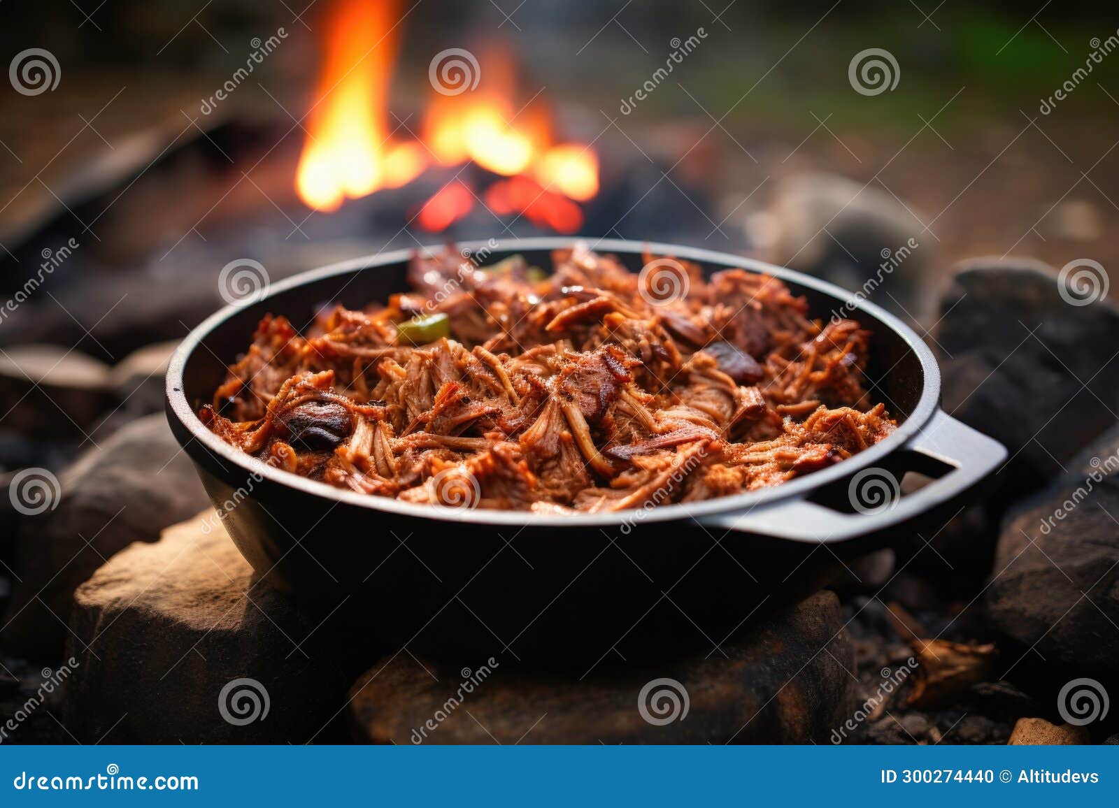 Bowl of Bbq Pulled Pork at a Campfire Gathering Stock Photo - Image of ...