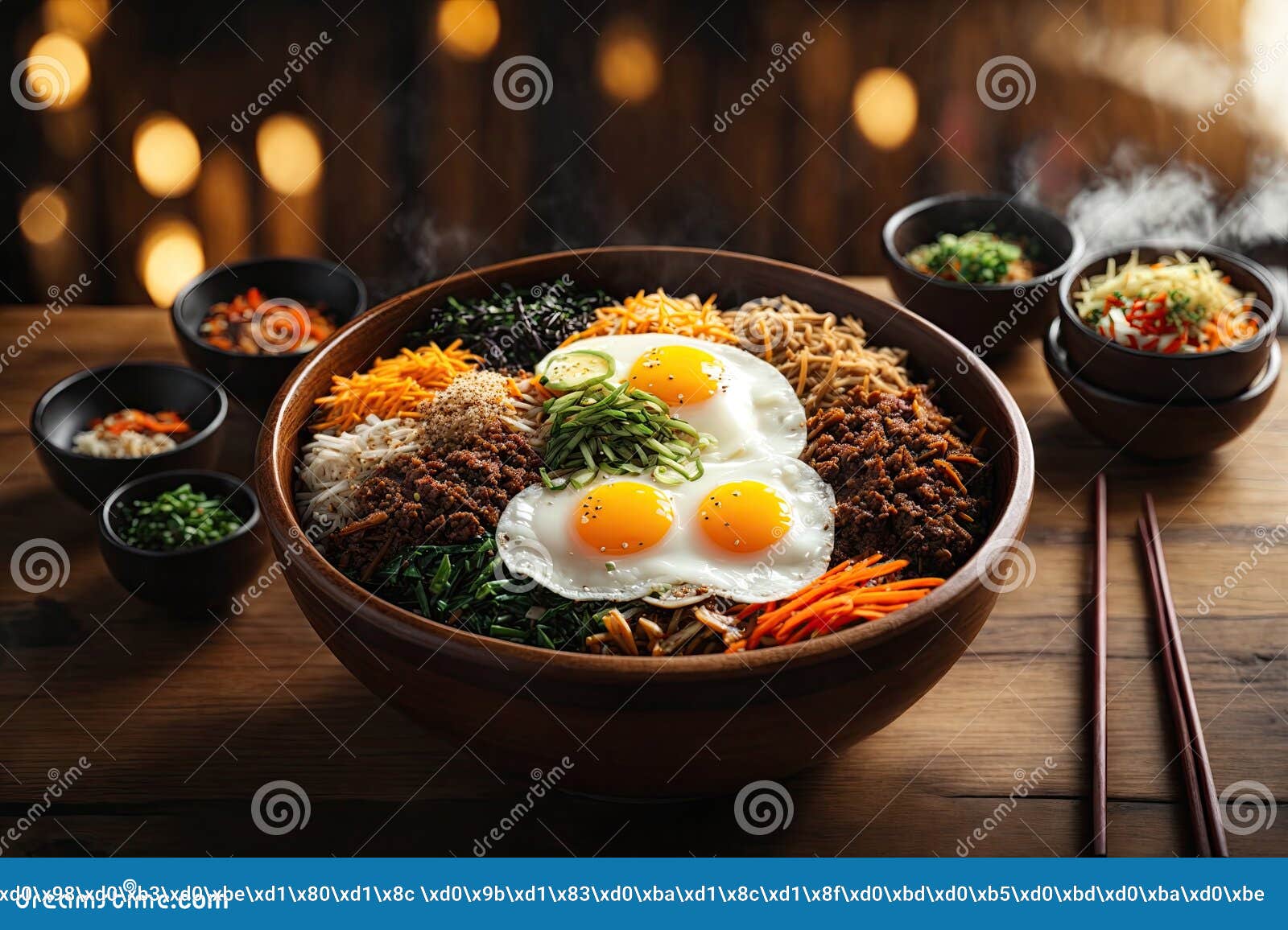 Bowl of Bibimbap on the Wooden Table. Ai Generative Stock Illustration ...
