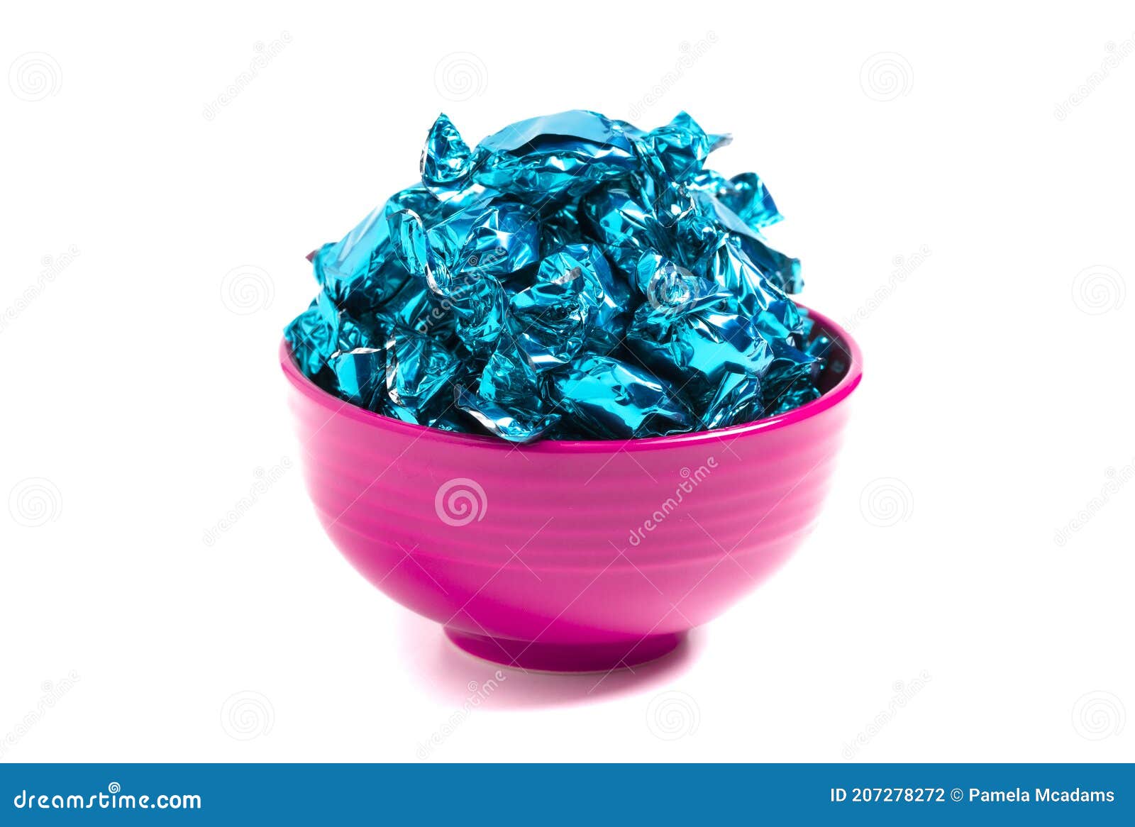 A Bowl of Blue Wrapped Candy on a White Background Stock Photo - Image ...