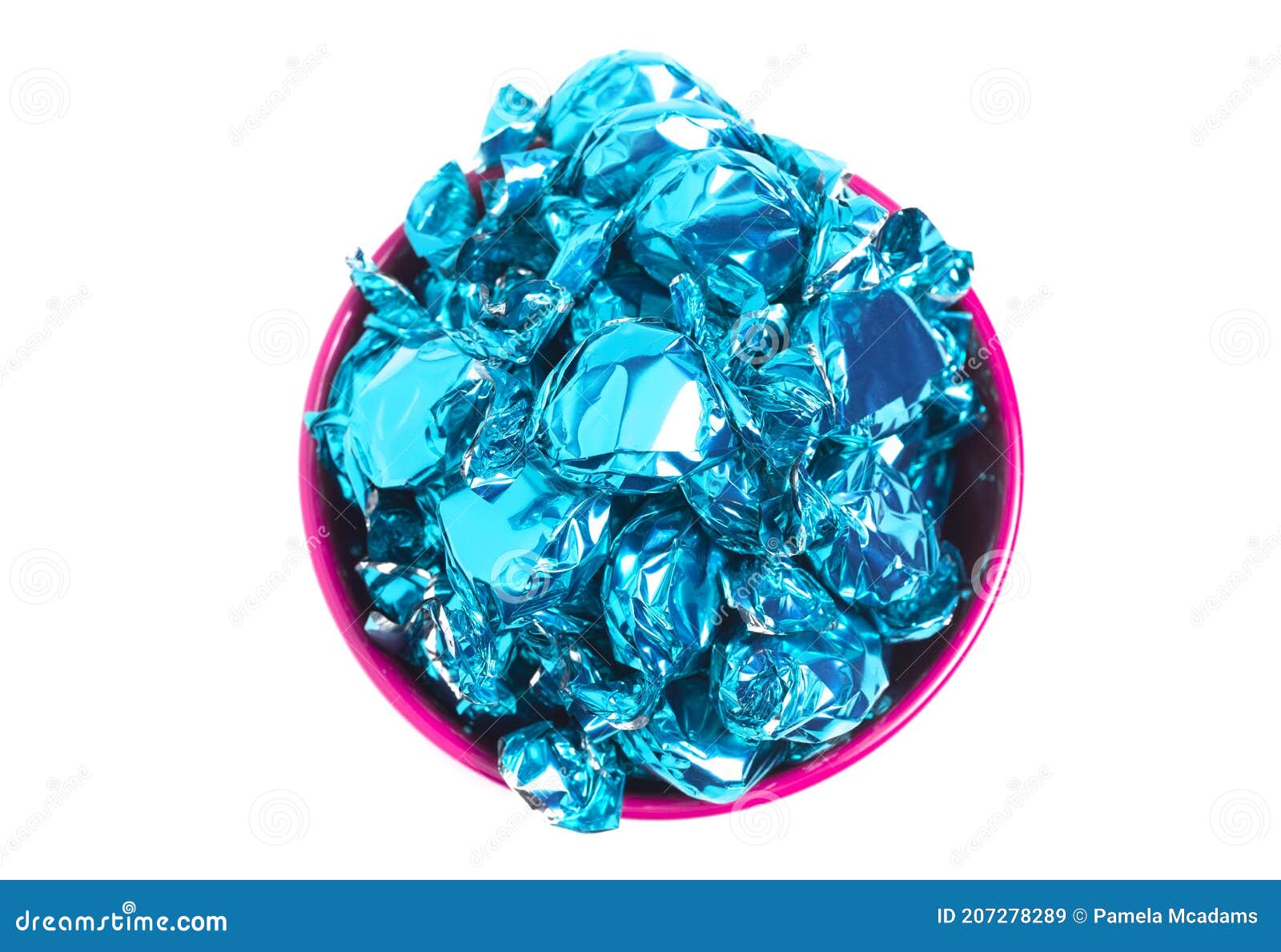 A Bowl of Blue Wrapped Candy on a White Background Stock Image - Image ...