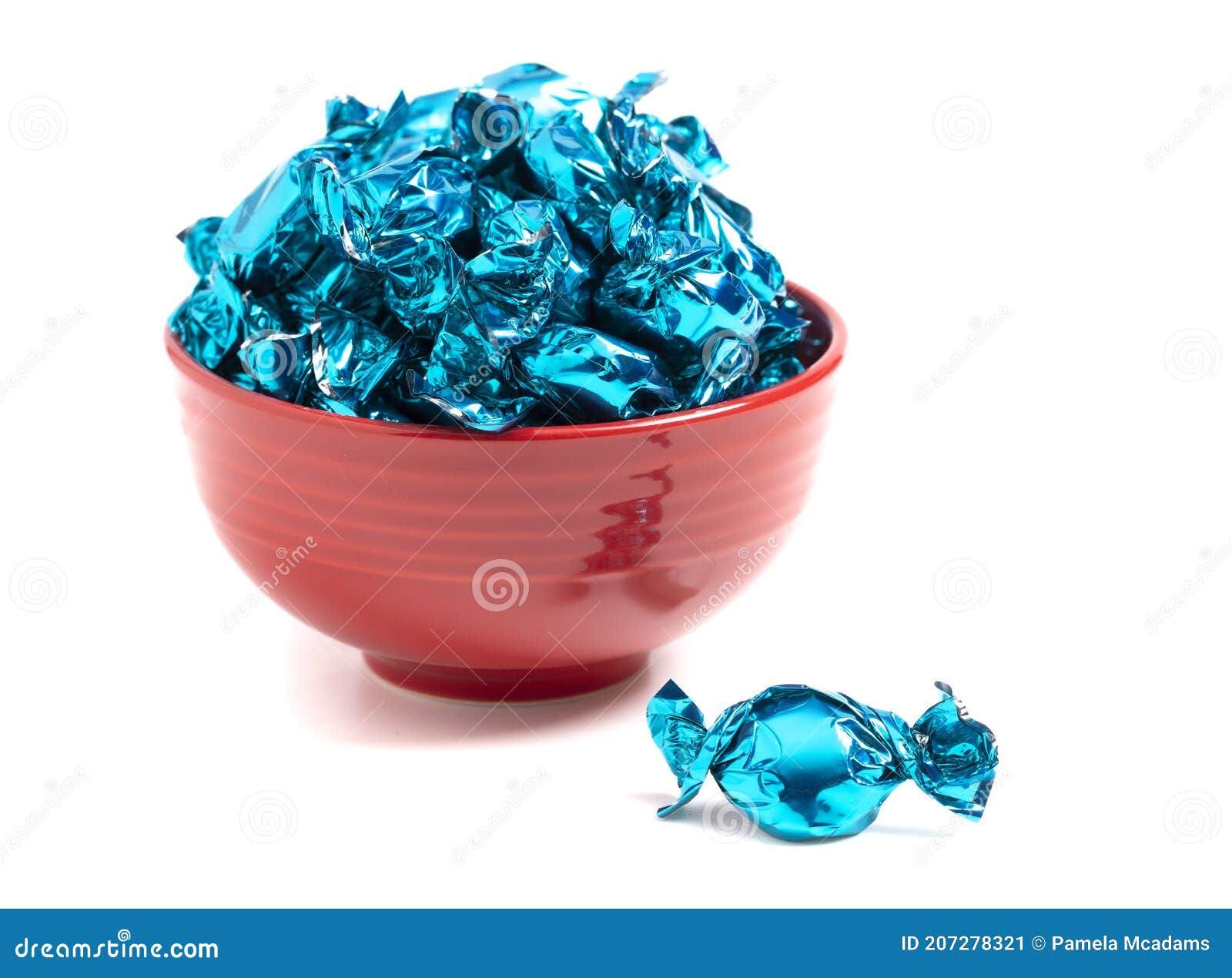A Bowl of Blue Wrapped Candy on a White Background Stock Image - Image ...