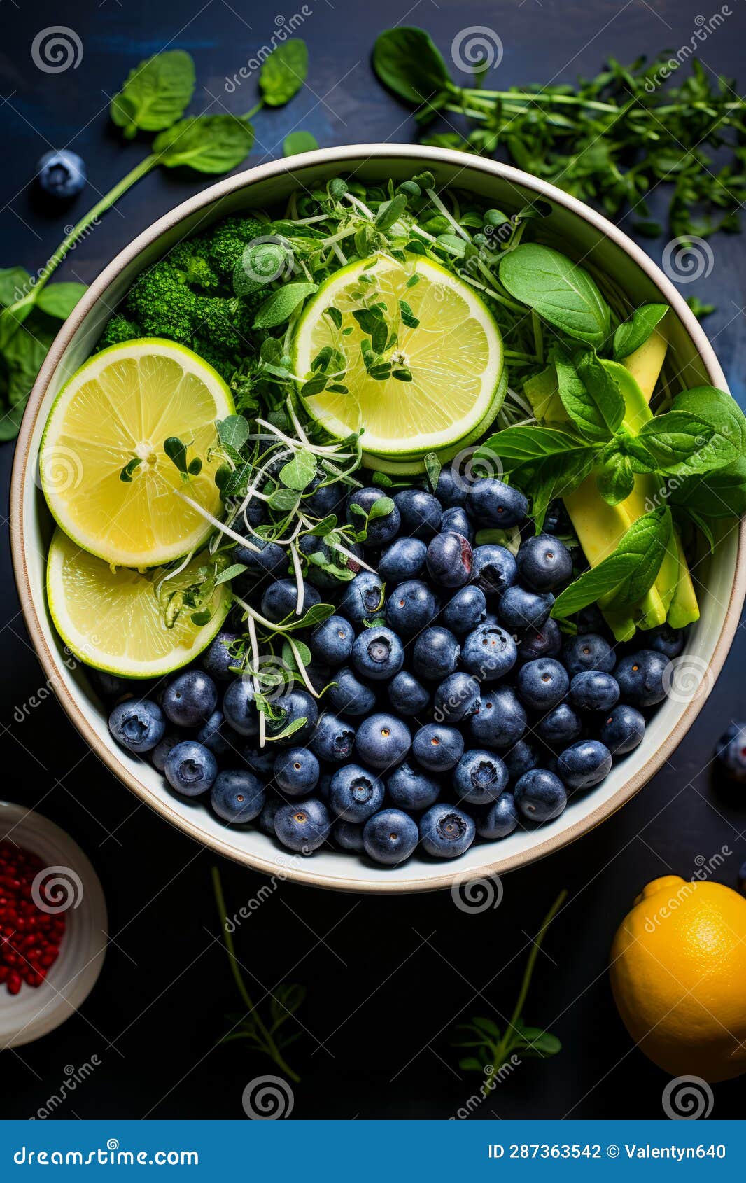 Bowl of Blueberries, Lemons, and Limes. Generative AI Stock ...
