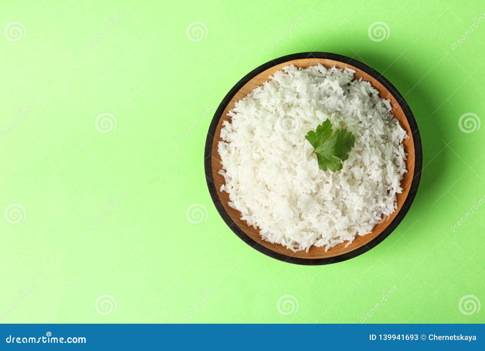 Bowl of Boiled Rice on Color Background, Top View Stock Image - Image ...