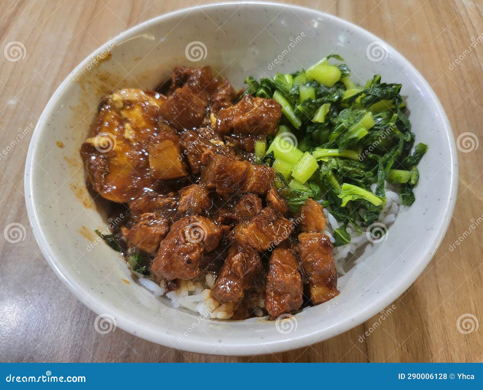 A Bowl of Braised Pork Rice Stock Photo - Image of black, vegetables ...