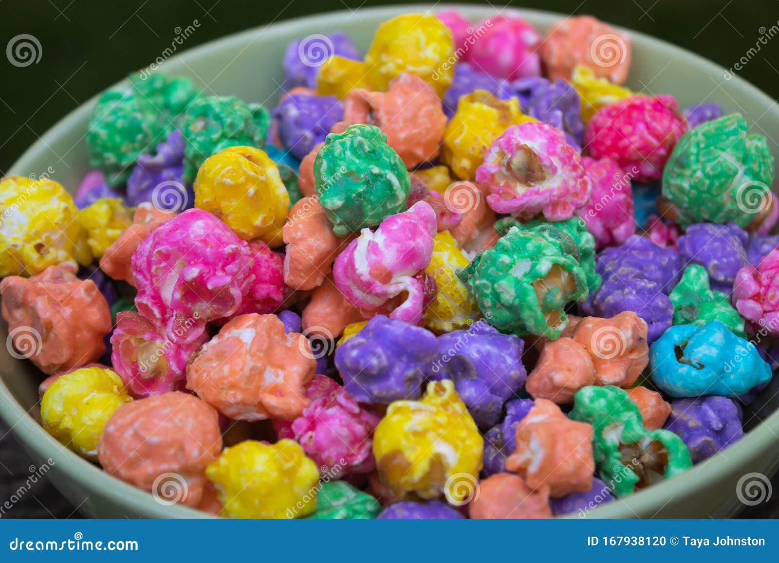 A Bowl of Bright Multi Colored Popcorn Stock Photo - Image of green ...