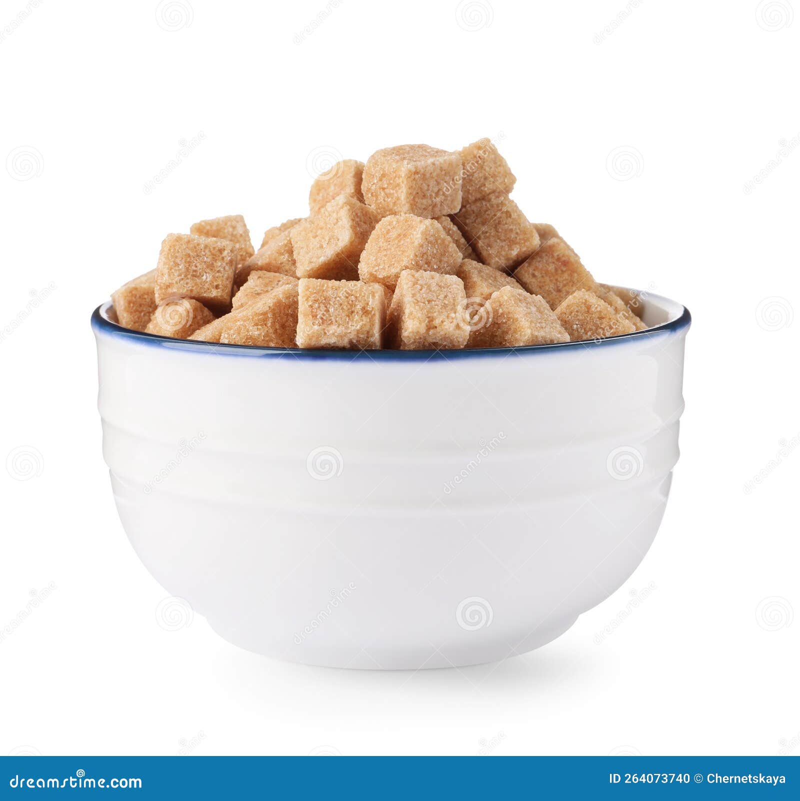 Bowl of Brown Sugar Cubes Isolated on White Stock Photo - Image of ...