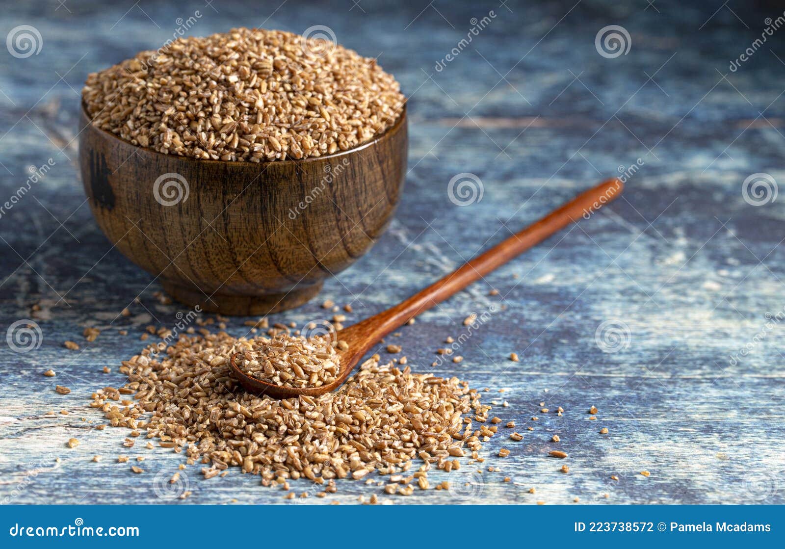 Bowl Bulgur Wheat on a Rustic Blue Table Stock Photo - Image of messy ...