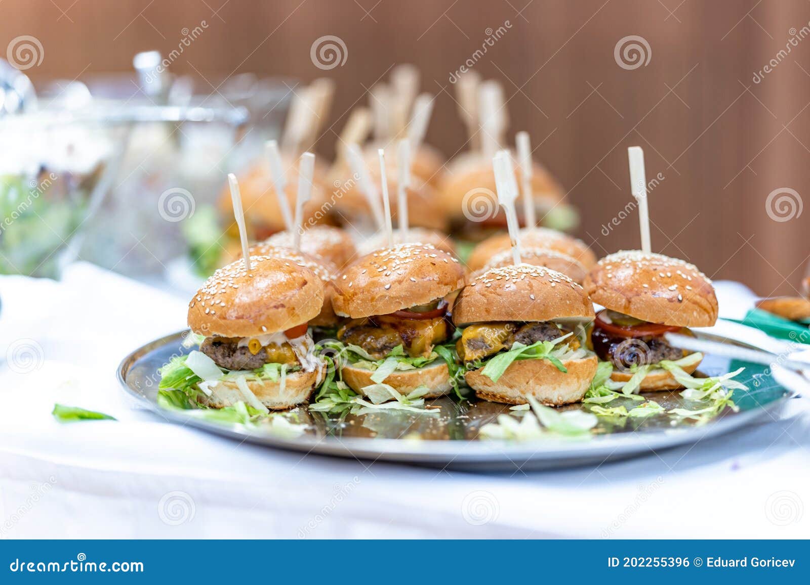 Bowl with Burgers on a Catering Table Stock Photo - Image of fresh ...