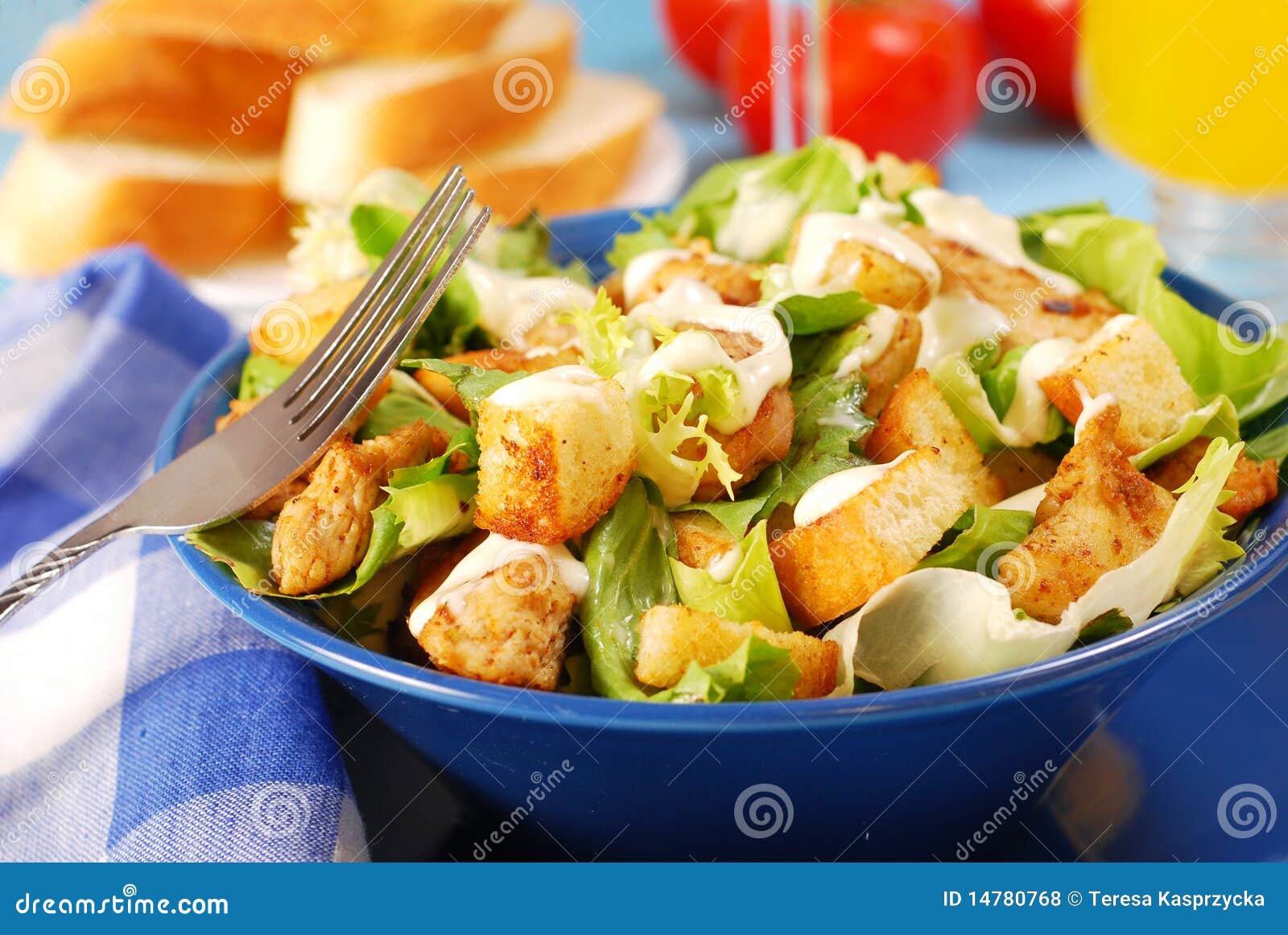 Bowl of caesar salad stock photo. Image of bread, delicious - 14780768