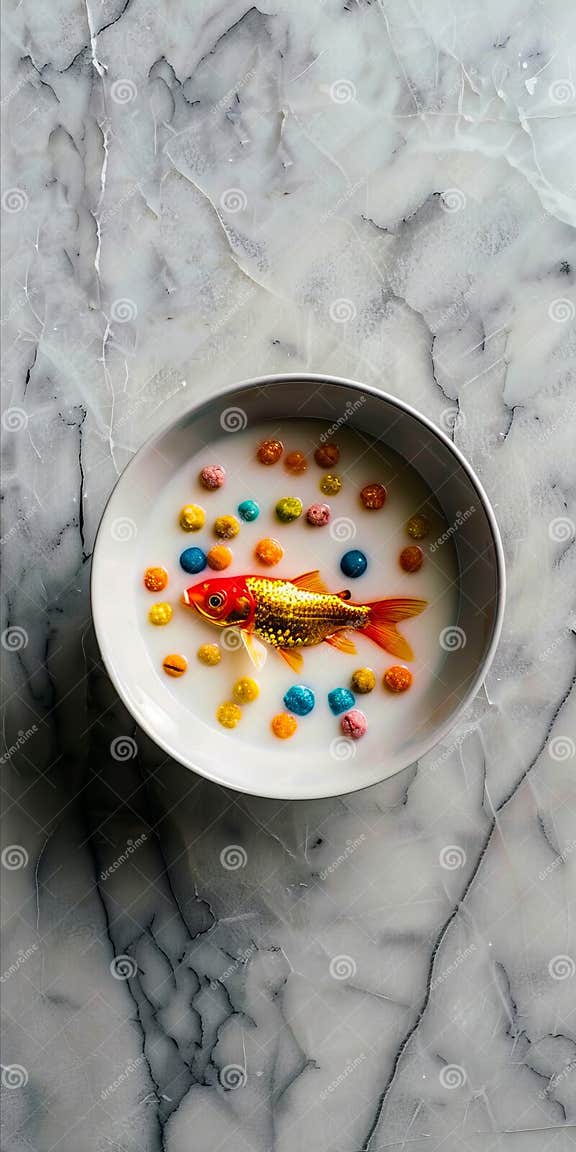 A Bowl of Cereal with a Fish in it Stock Image - Image of jelly ...