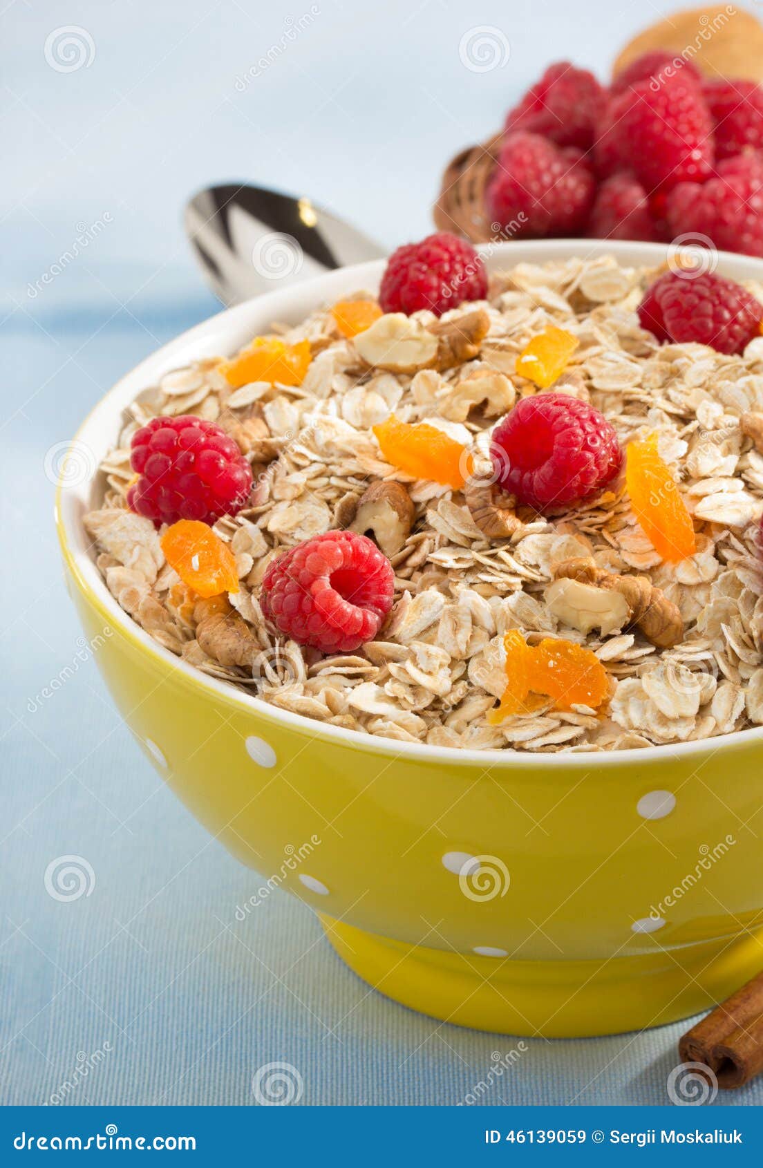 Bowl of cereals muesli stock image. Image of ceramic - 46139059