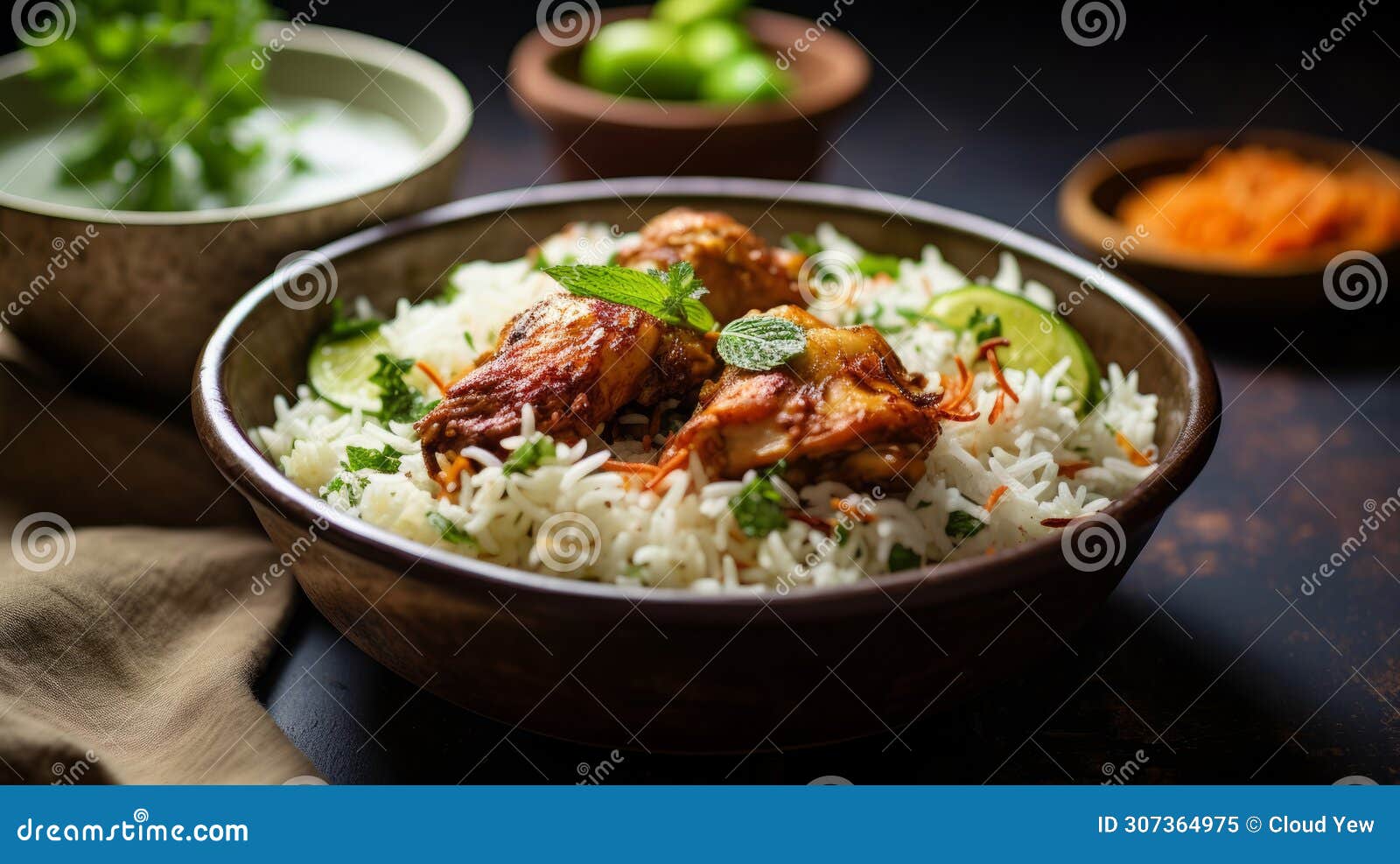 A Bowl of Chicken Biryani Served with Cucumber Raita Stock Illustration ...