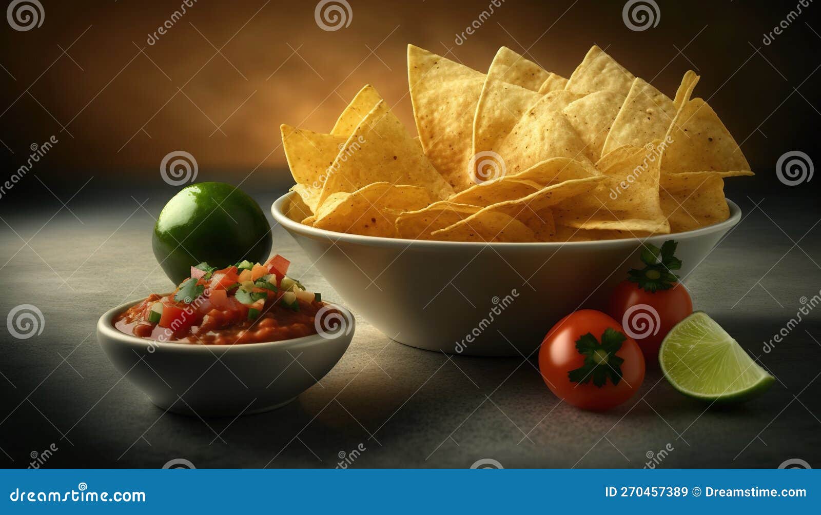 A Bowl of Chips and a Bowl of Salsa with a Lime. Stock Illustration ...