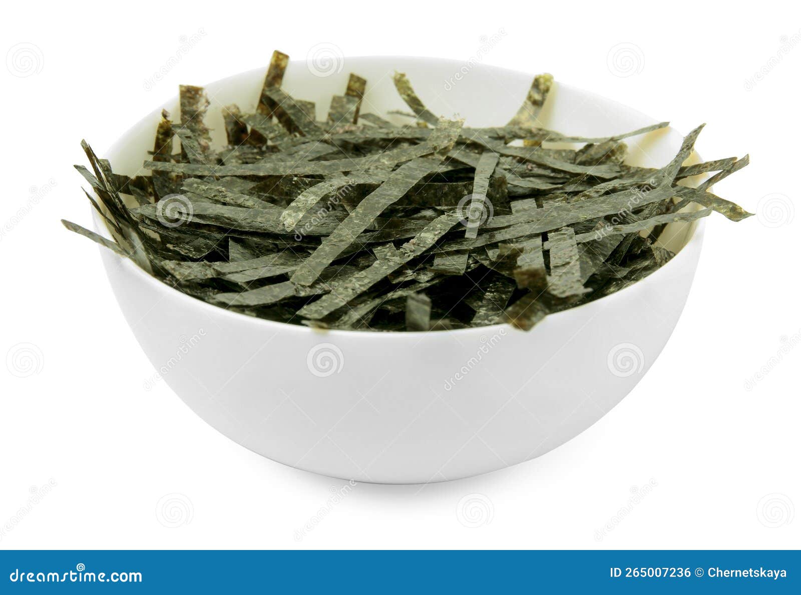 Bowl with Chopped Crispy Nori Sheets Isolated on White Stock Photo ...