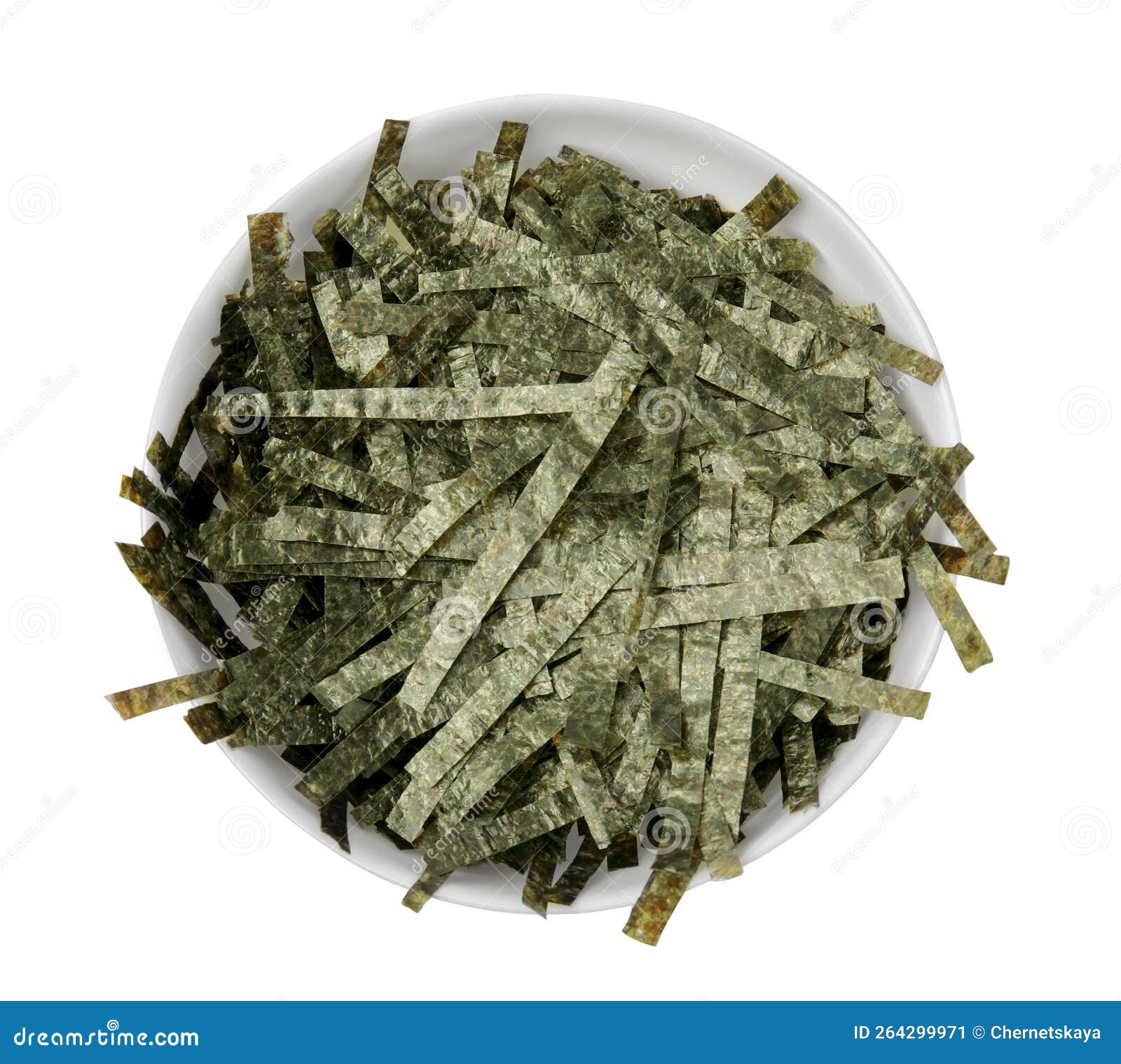 Bowl with Chopped Crispy Nori Sheets Isolated on White, Top View Stock ...